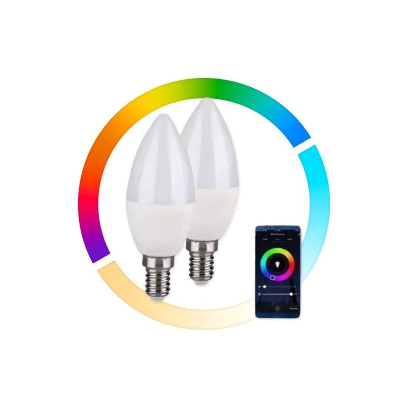 Lot de 2 Ampoules LED Flamme E14 Connectées V-TAC SMART 4,5W RGB Compatible Google Home / Alexa ...