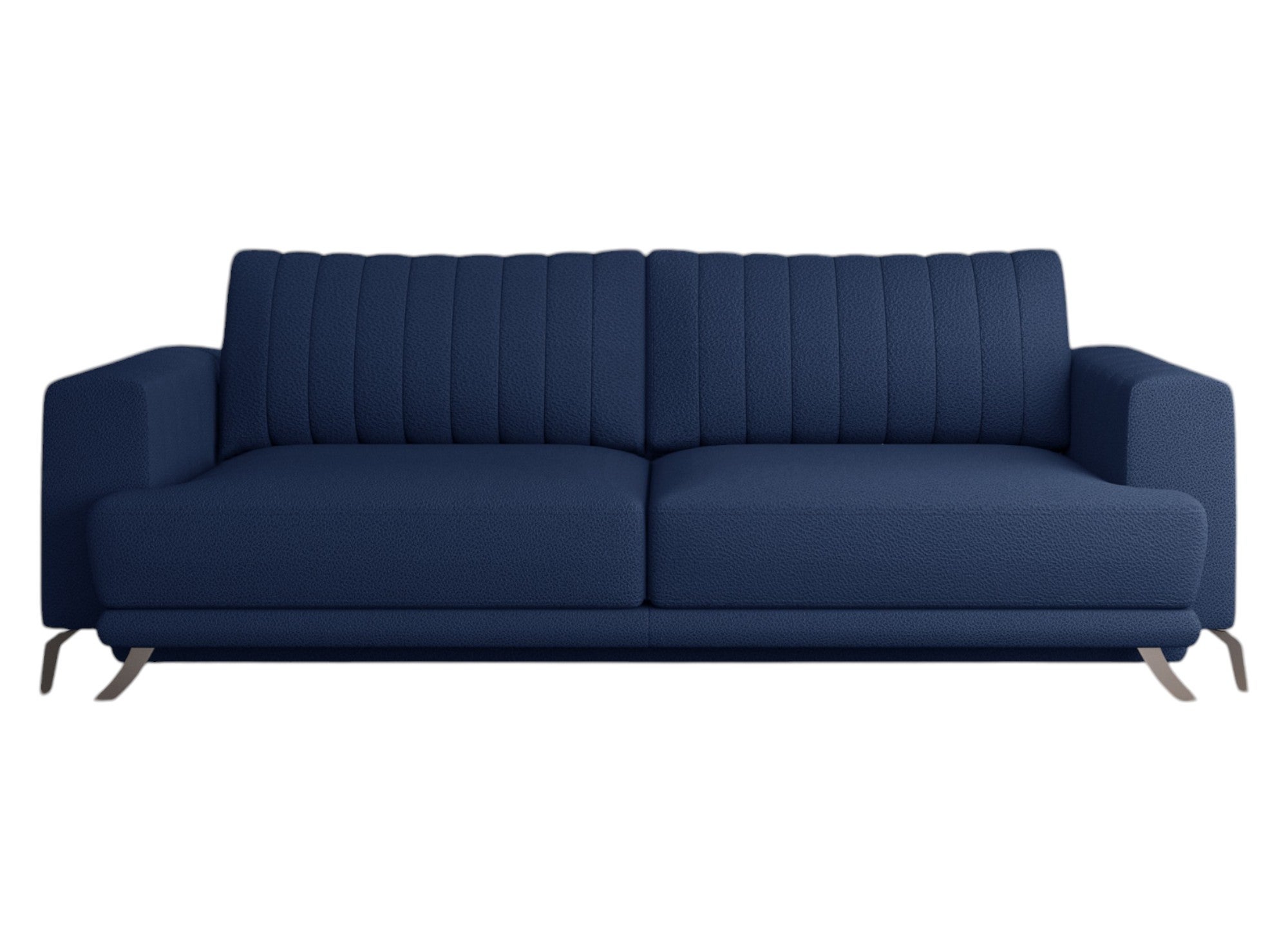 Canapé convertible design 3-4 places tissu bleu turquin et pieds acier ...