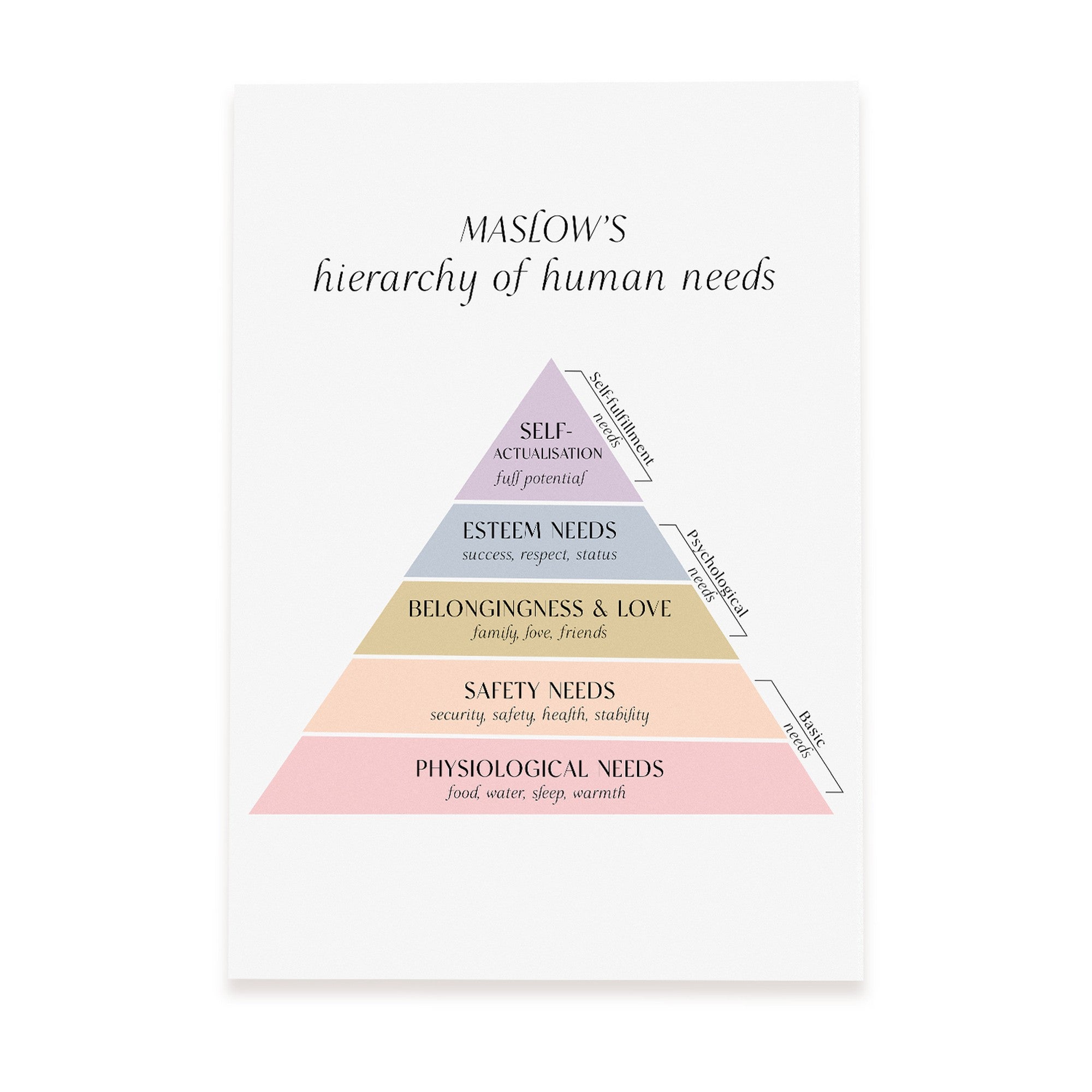 Affiche Maslows Hiérarchie Des Besoins Humains 2 Tableaux Décoratifs ...