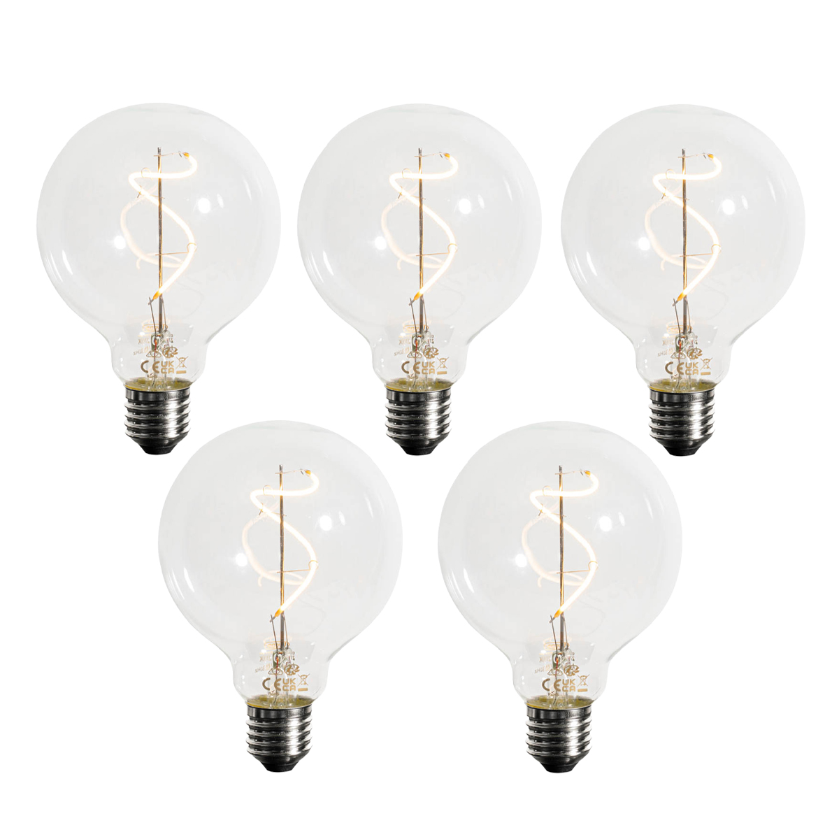 Juego de 5 Filamento LED en espiral regulable E27 G95 4W 270lm 2200K ...