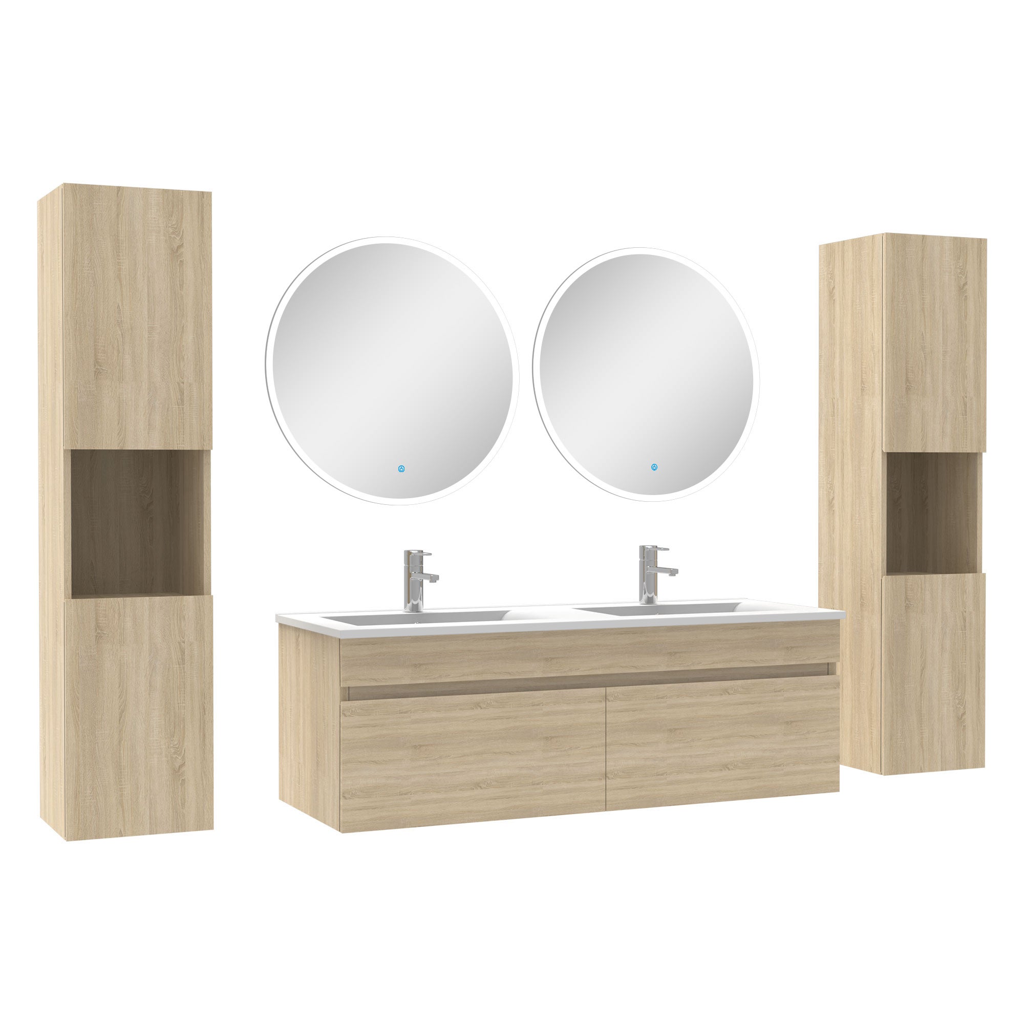 Ensemble meubles Salle de Bain double vasque 120cm, colonnex2 et miroir ...