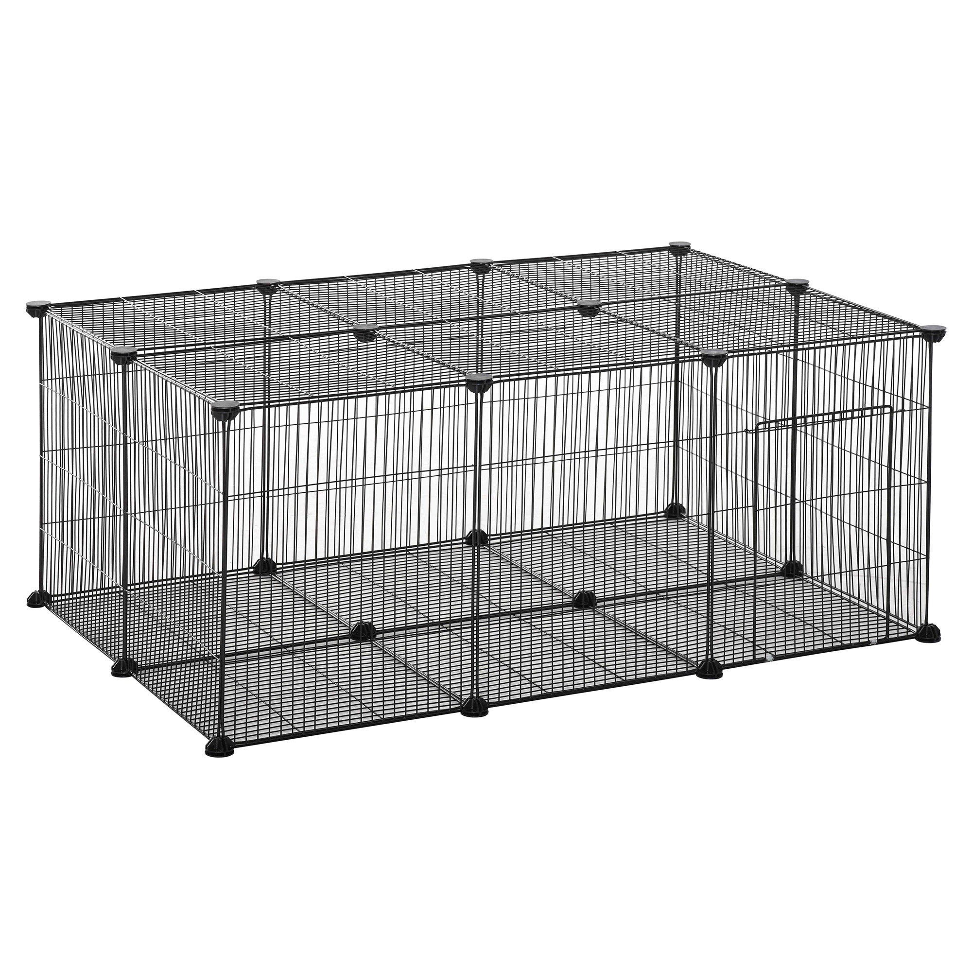 Rabbit and Small Animal Cage, 22 Modular Metal Panels with Door, Black ...