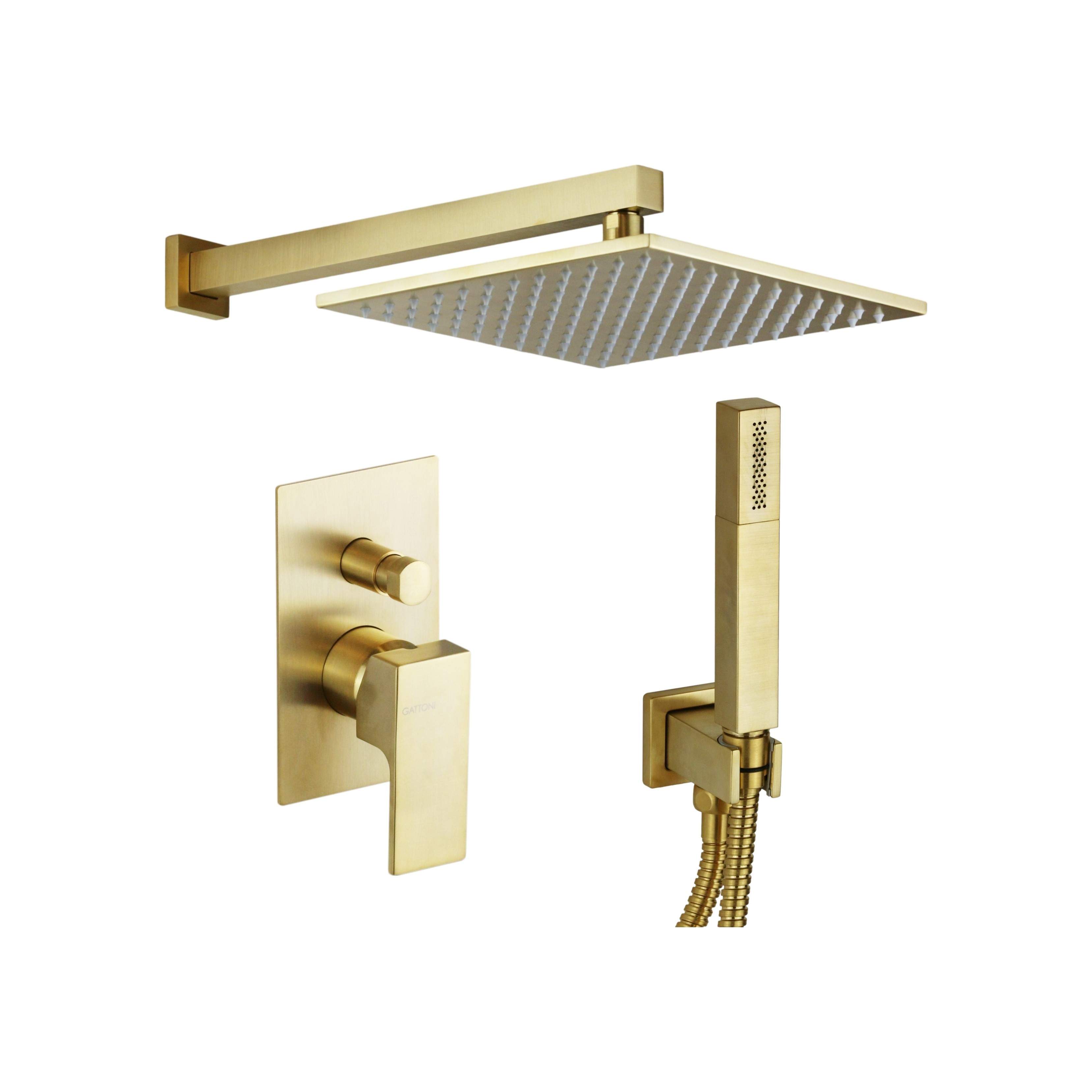 Kit de douche complet modèle carré en couleur or brossé Gattoni SQUARE ...