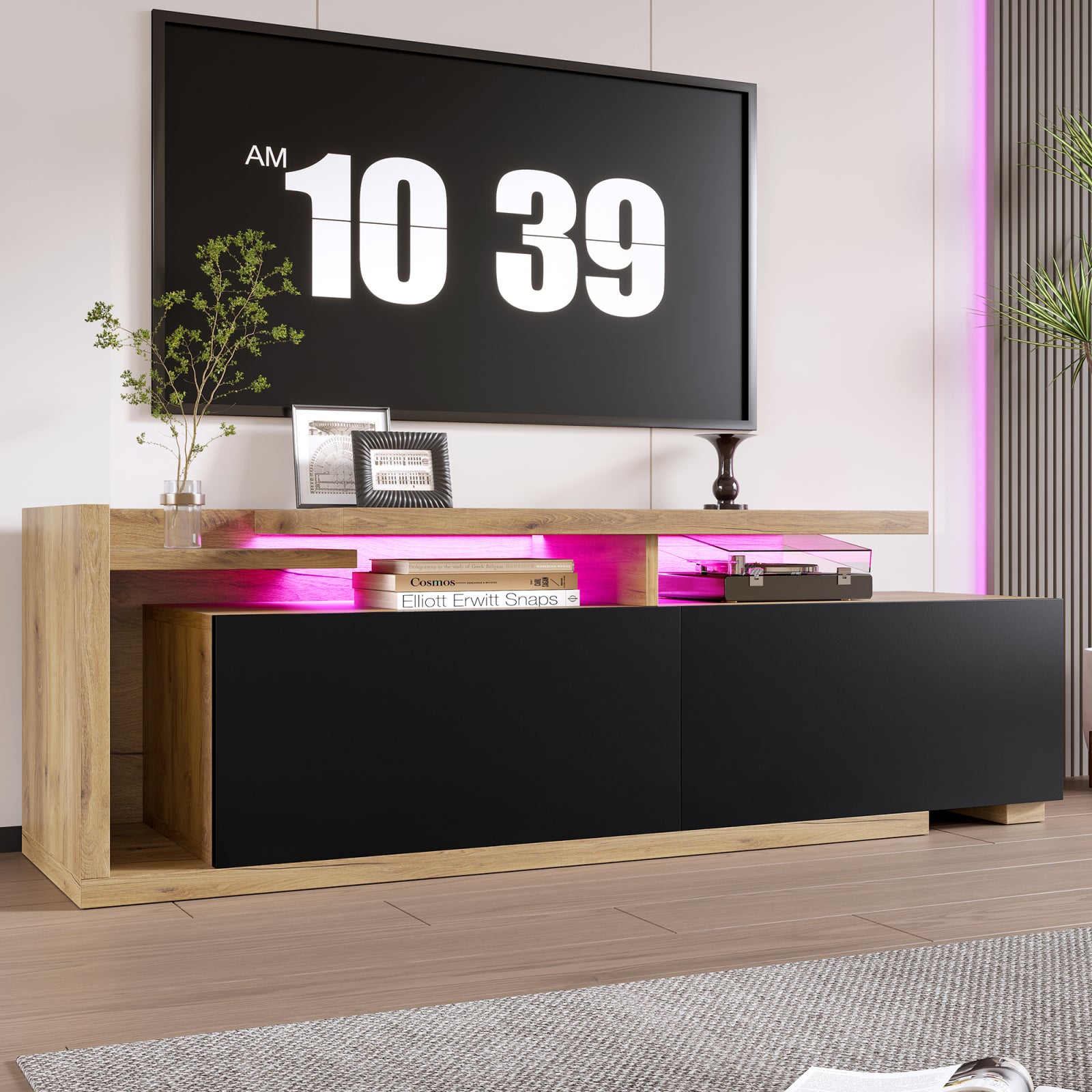 Meuble TV modulaire avec module mobile & LED – Design 2-en-1 extensible ...
