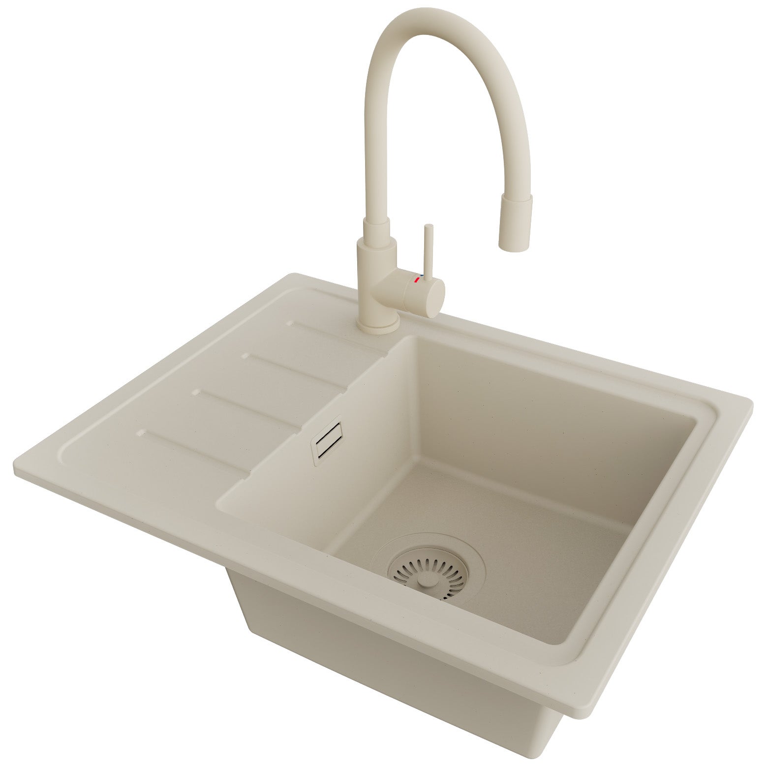 Evier Cuisine en Granit Beige 55x44cm, Lavabo 1 bac + Robinet 38x14cm ...