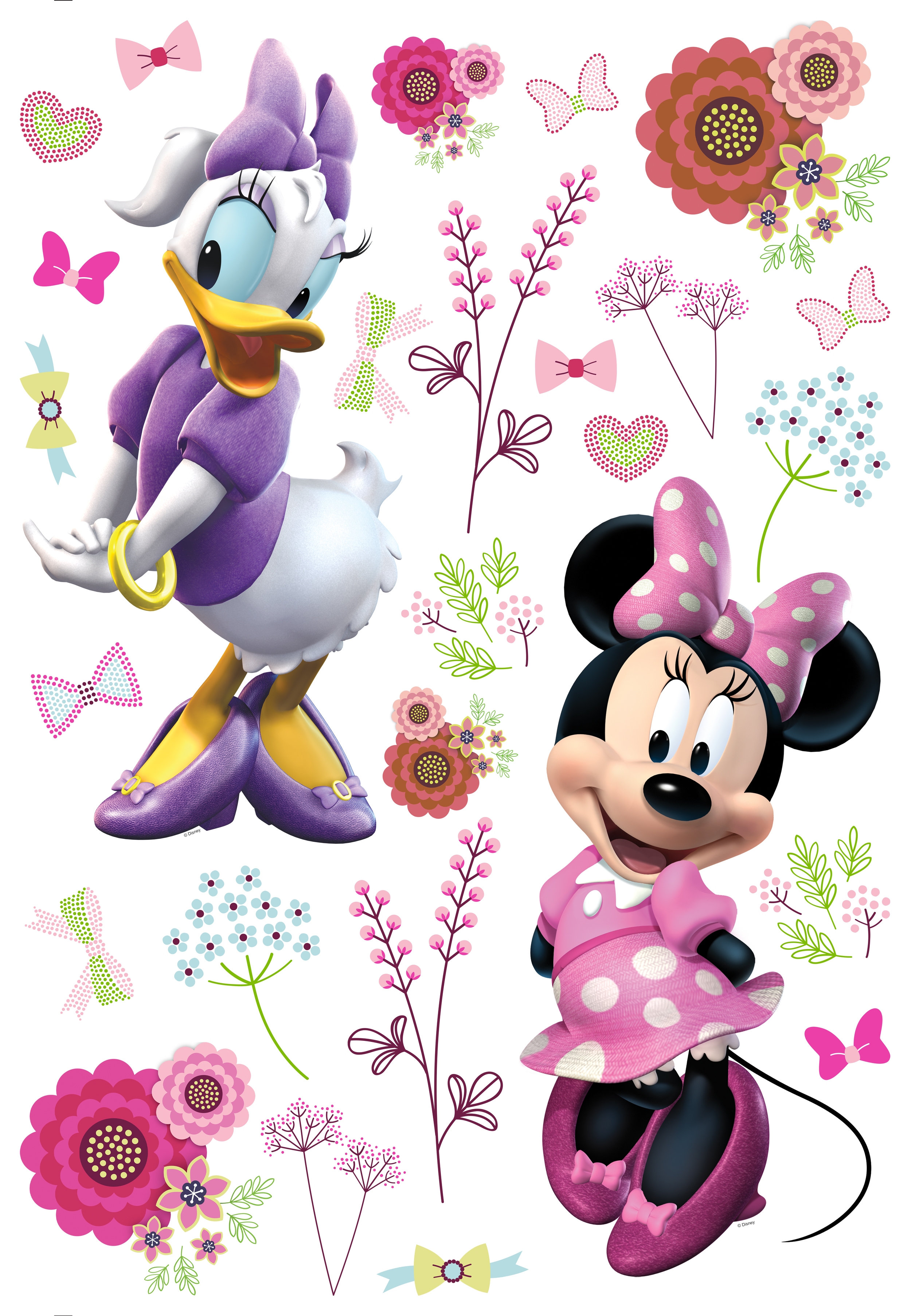 Sticker Décoratif Minnie Mouse & Daisy Duck rose, violet et blanc - 42 ...