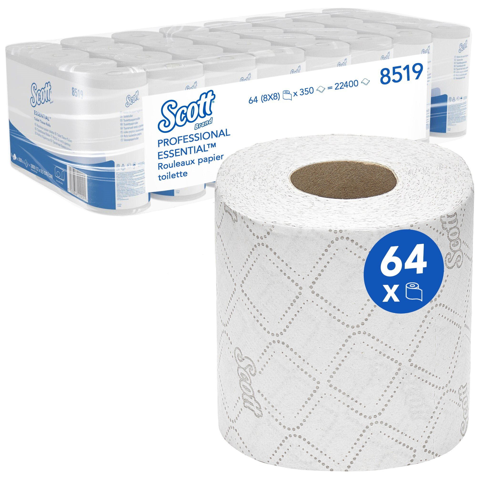 Papier toilette en rouleau standard Scott Essential 8519 - 2 plis - 64 ...