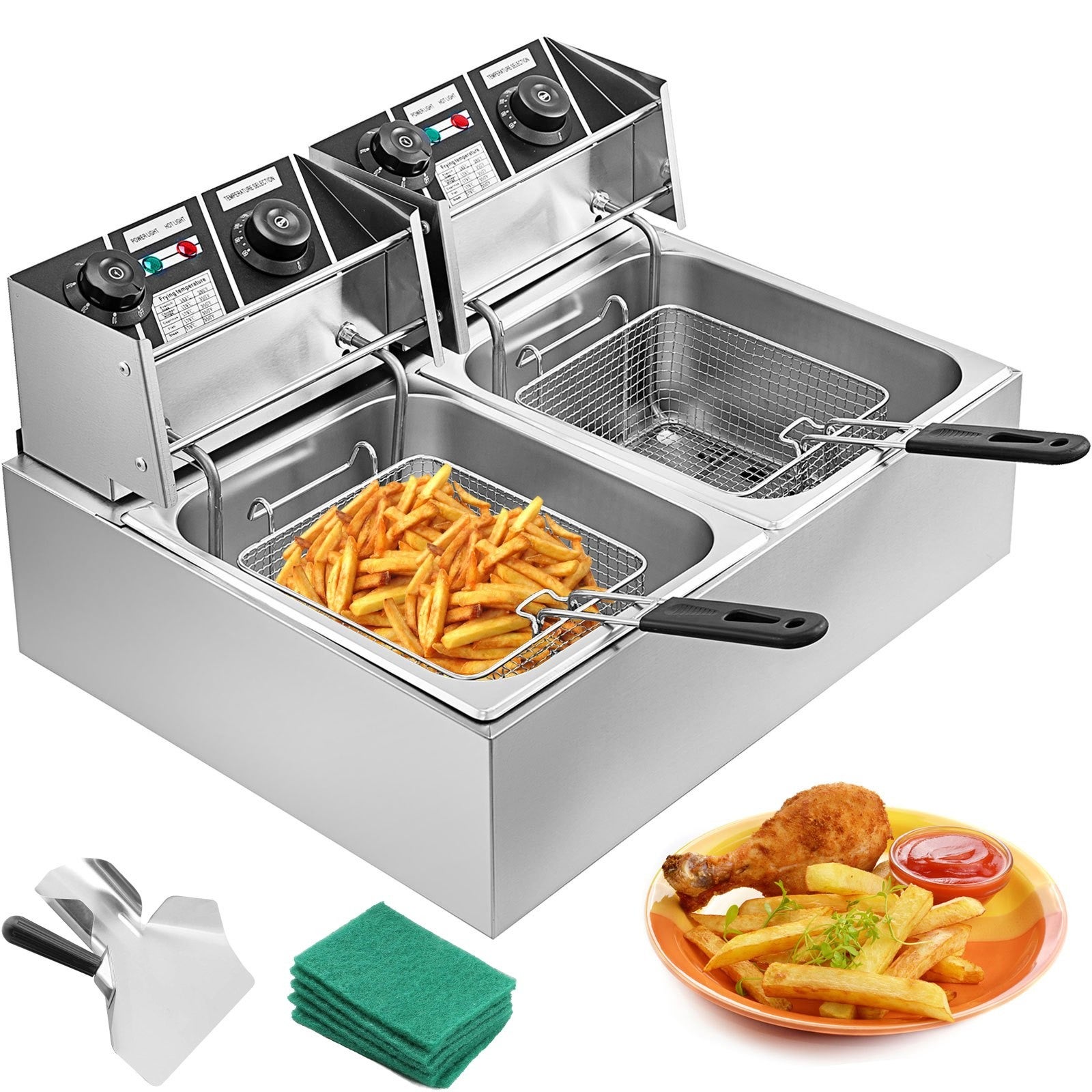Double Friteuse Electrique Professionnelle 2 Cuve Inox Frites 2 x 10L ...