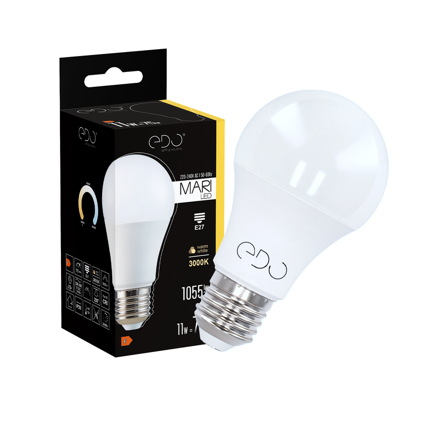Ampoule Mari LED E27 11 W 3000K blanc chaud WW 1055 lm EDO777588 Edo ...