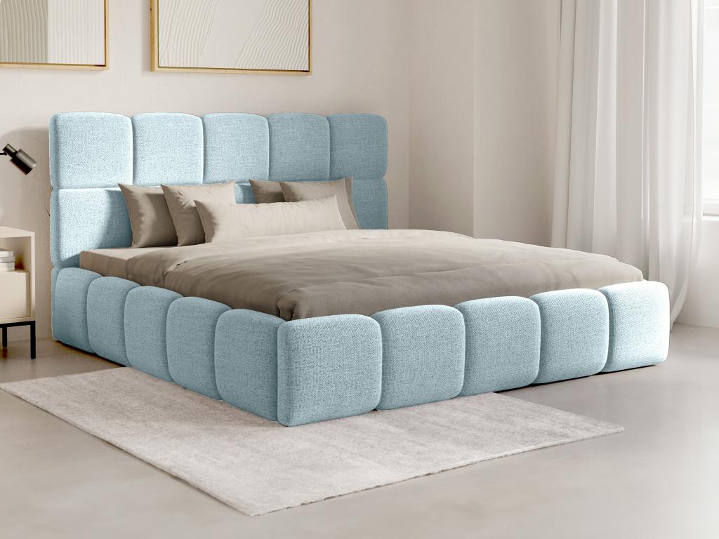 Lit coffre 140 x 190 cm - Tissu texturé - Bleu ciel - DAMADO de Pascal ...