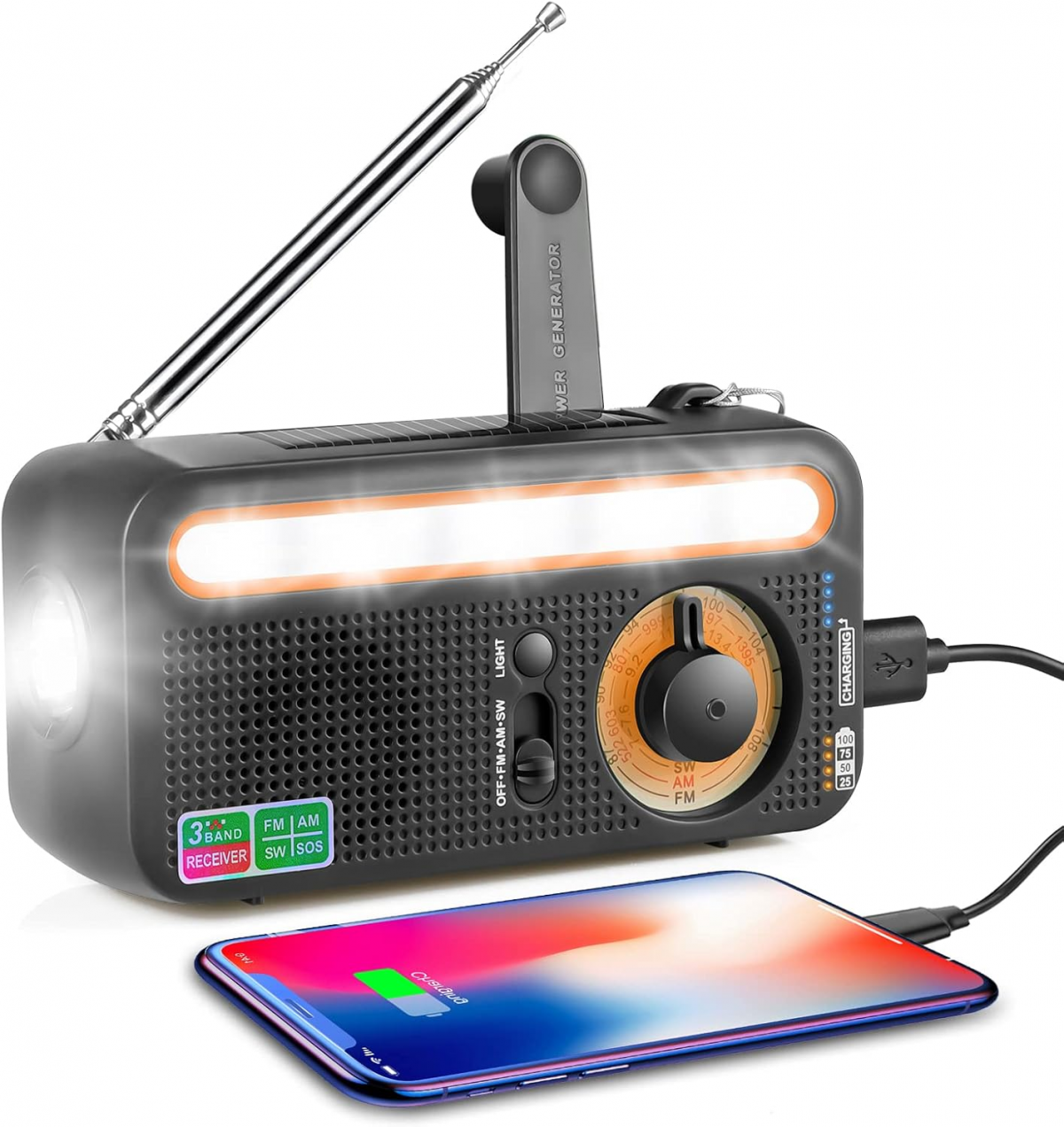 Solaire à Manivelle Portable Radio Noir | Leroy Merlin
