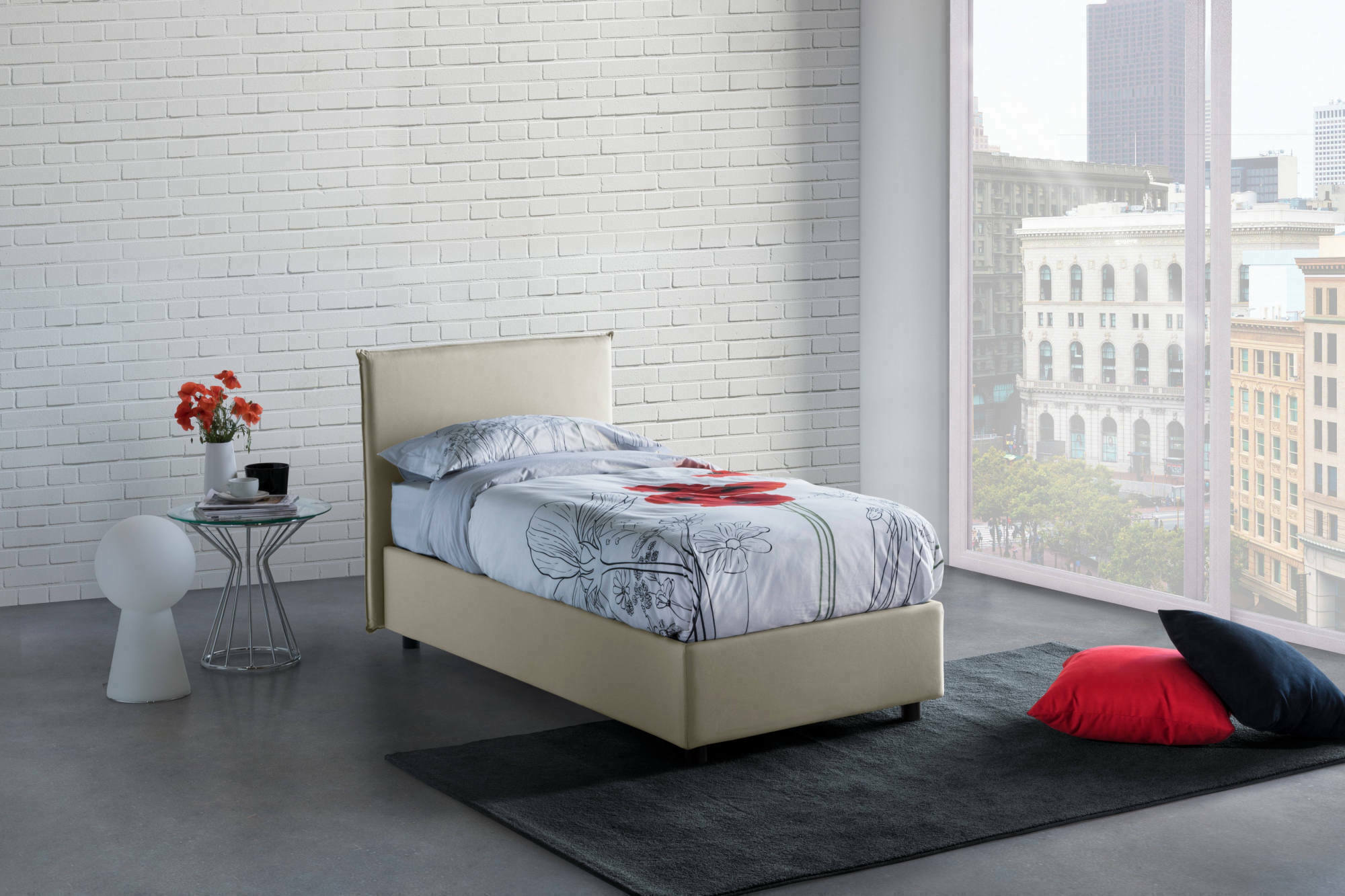 Cama individual Candida, Cama contenedor con revestimiento de tela, 100 ...