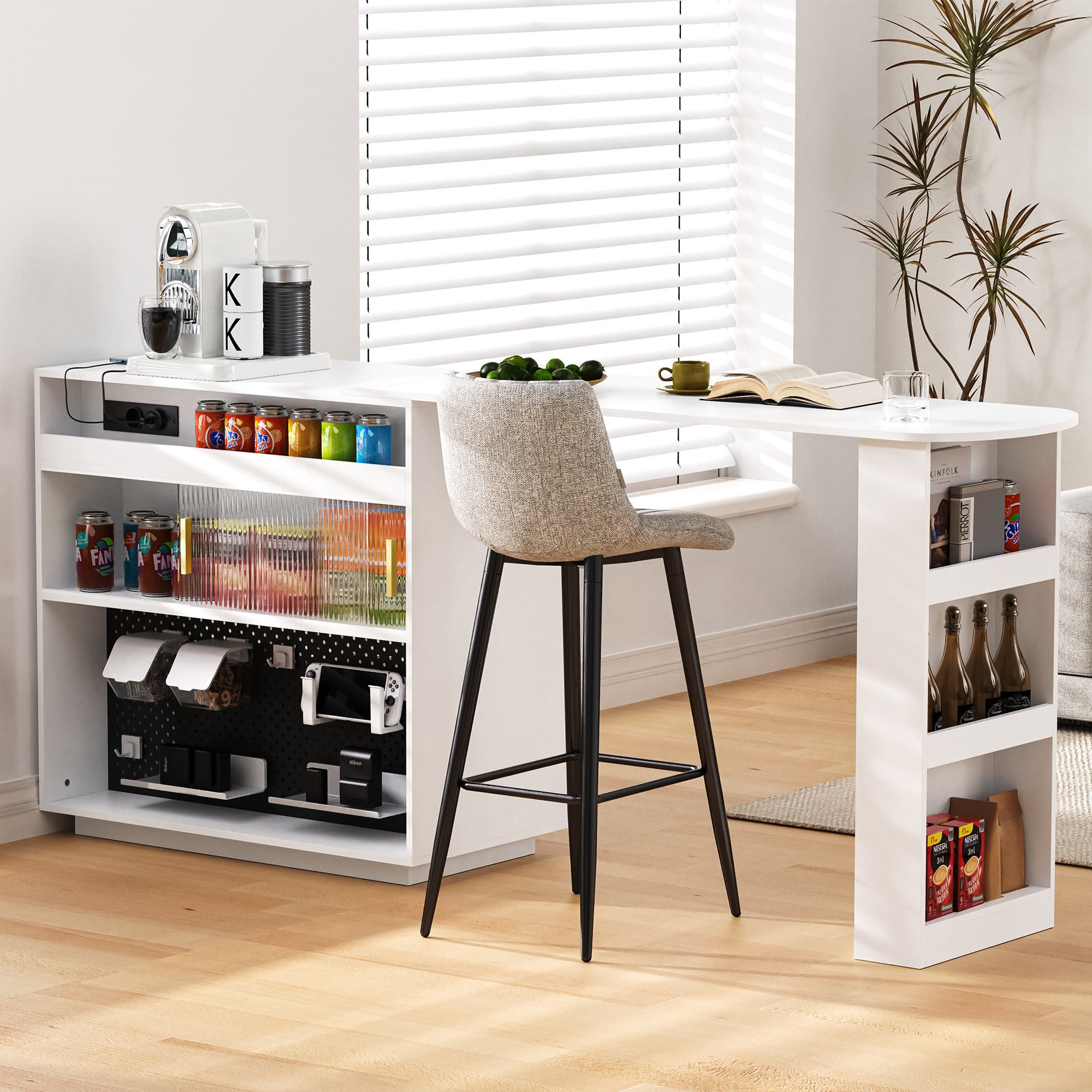 Table de bar 120x50x95.5 cm avec LED et prise, table extensible et ...