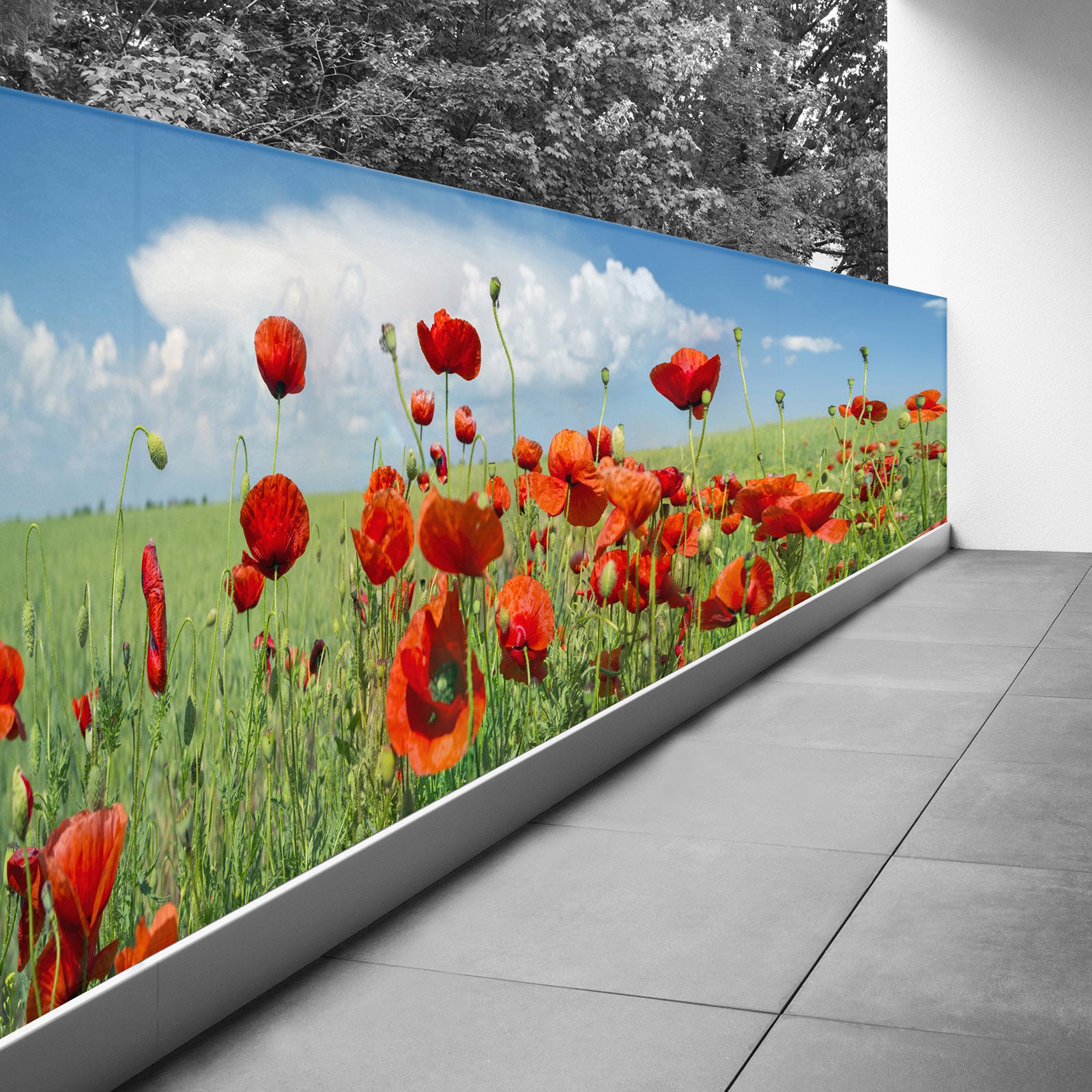 Brise Vue Trompe L'oeil - 80x220 Cm - Coquelicots - Bâche 80% D 
