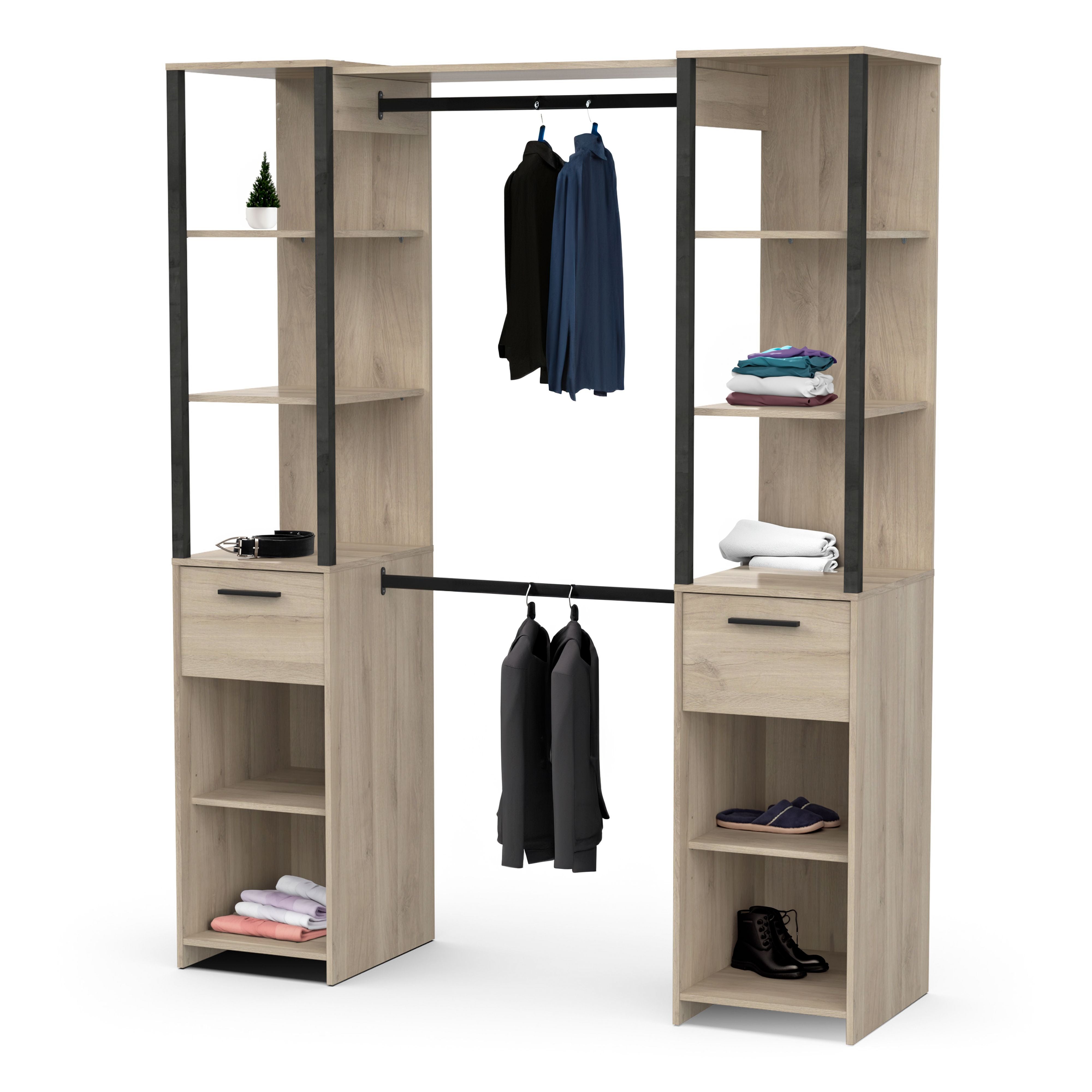 Armadio a 2 colonne - GARY - Rovere e nero - 159,8 x 49,5 x 200,3 cm ...