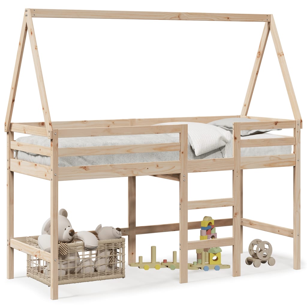 Letto alto con scaletta e tetto in pino massello 90x200 cm — COMFORTXL ...