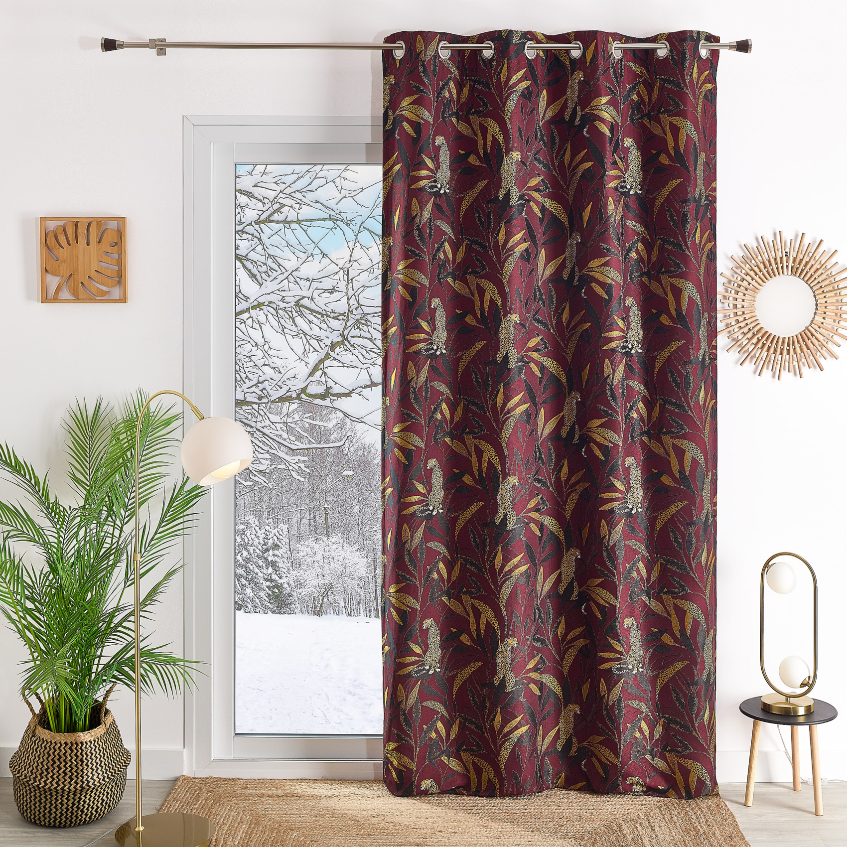 Rideau Jacquard motif panthère - Bordeaux - 140x260 cm - Polyester ...