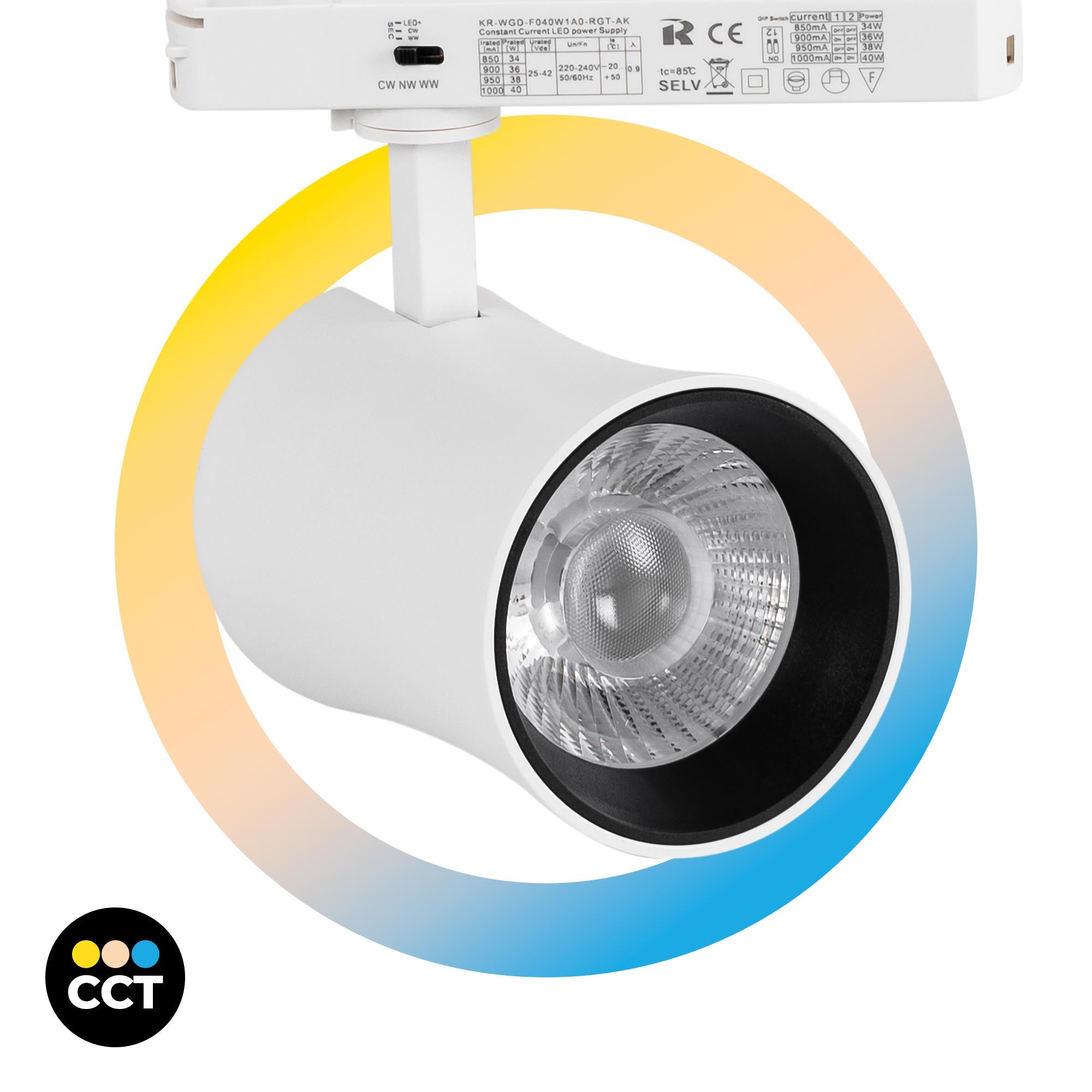 Spot LED architectural pour rail monophasé - CCT - 40W - CRI 90 | Leroy ...