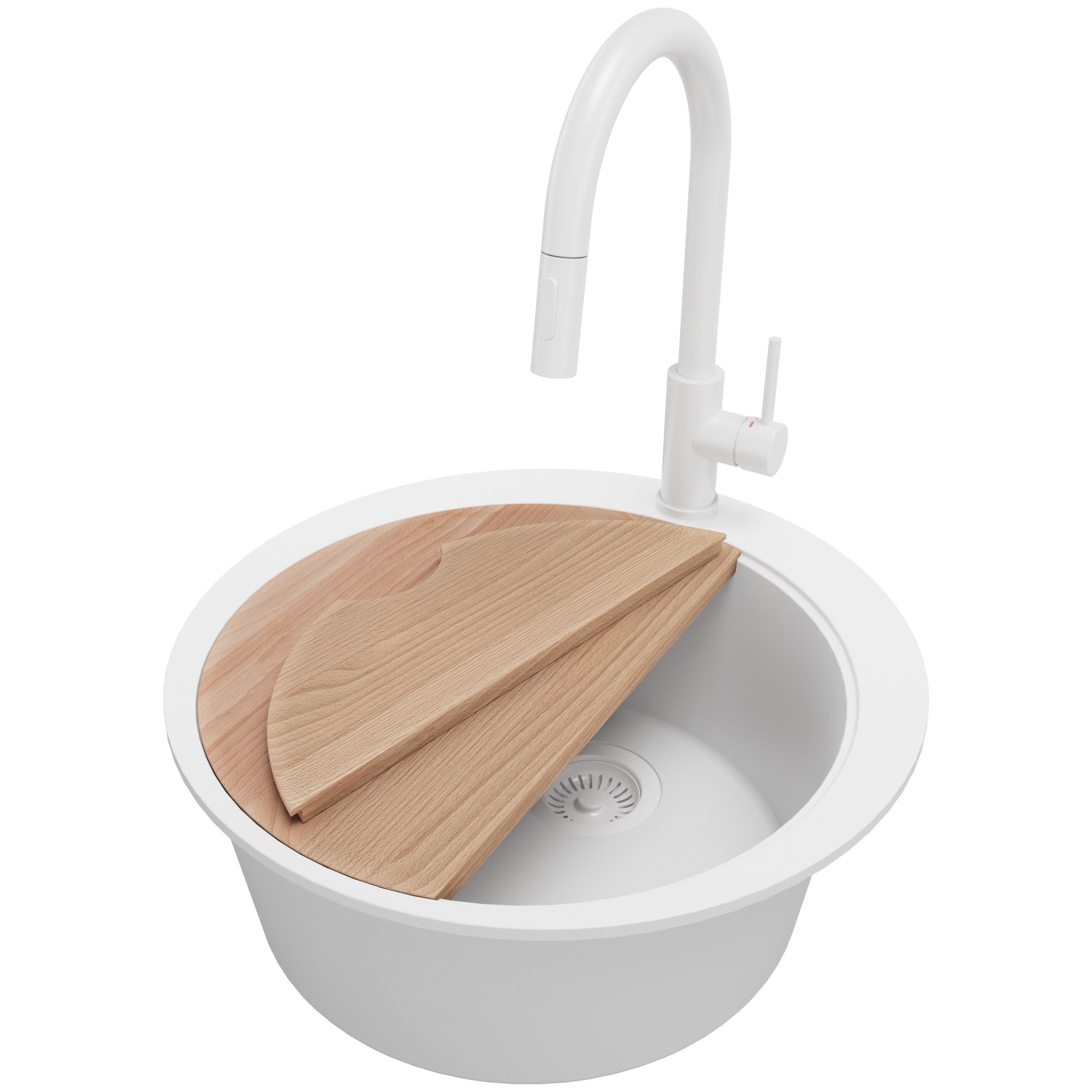 PRIMAGRAN Fregadero Granito Circular Todo Blanco 53x53cm, Fregadero ...