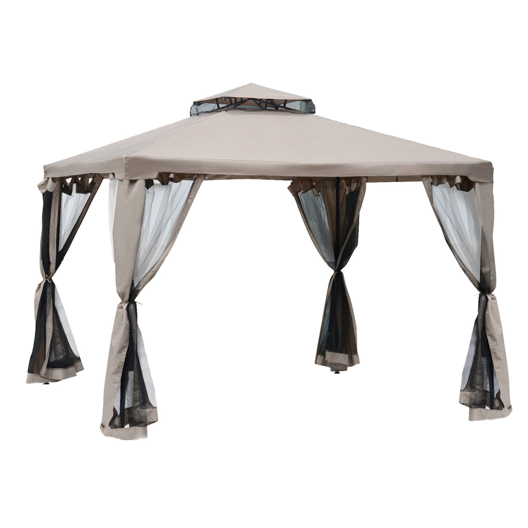 Pavillon Outsunny double toit env. 3x3 m étanche métal moustiquaire ...
