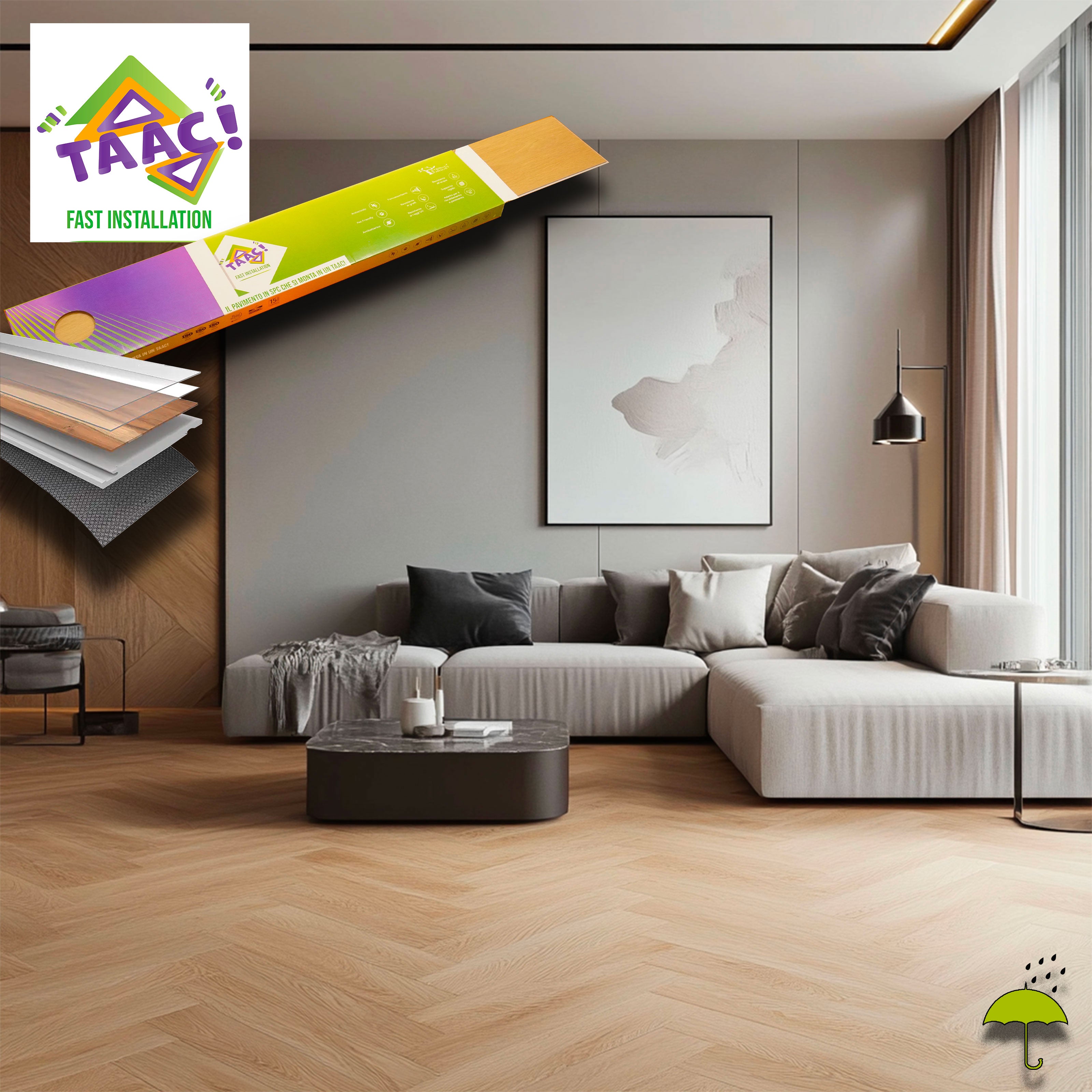 TAAC! il Pavimento a SPINA SPC in Polvere di Pietra Fast-click 5mm (sp.4+1) 750x150mm mod ...