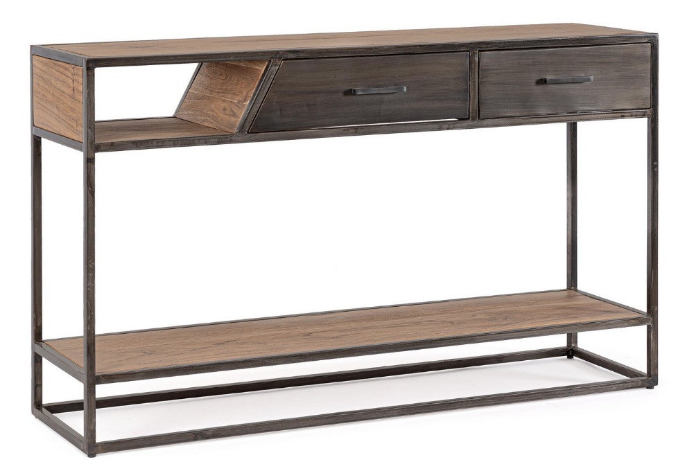 Console industriel 2 tiroirs bois d'acacia et acier marron Palma 175cm ...