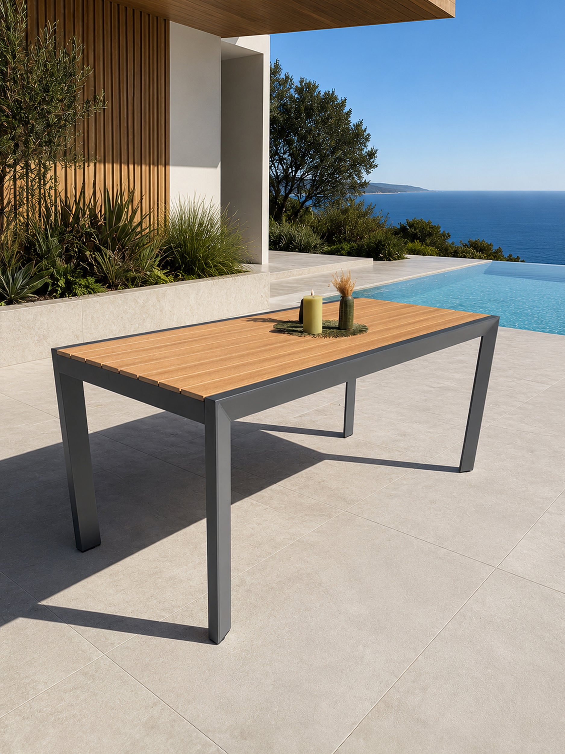 Mesa de jardín de aluminio con tablero efecto madera - Antracita TONGA ...