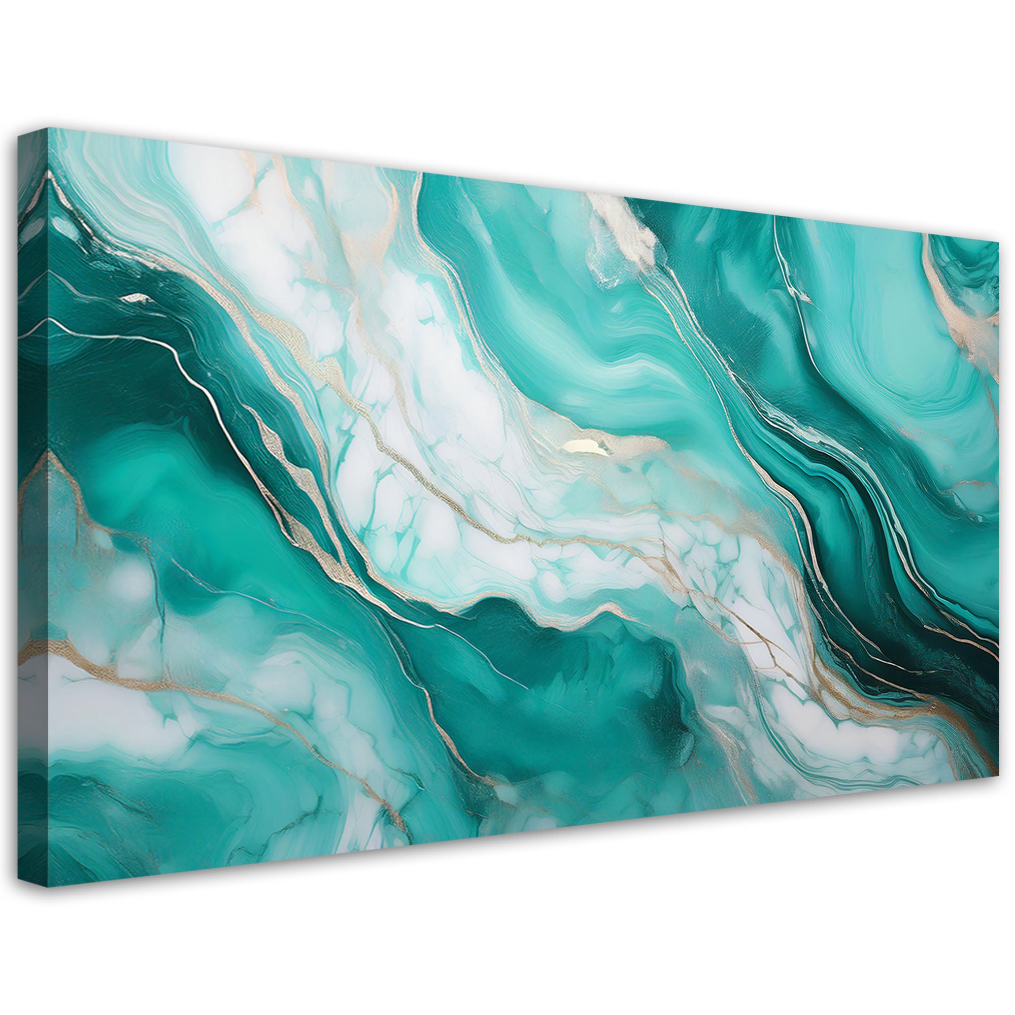 Tableau sur toile Marbre Turquoise avec or 80x40 | Leroy Merlin