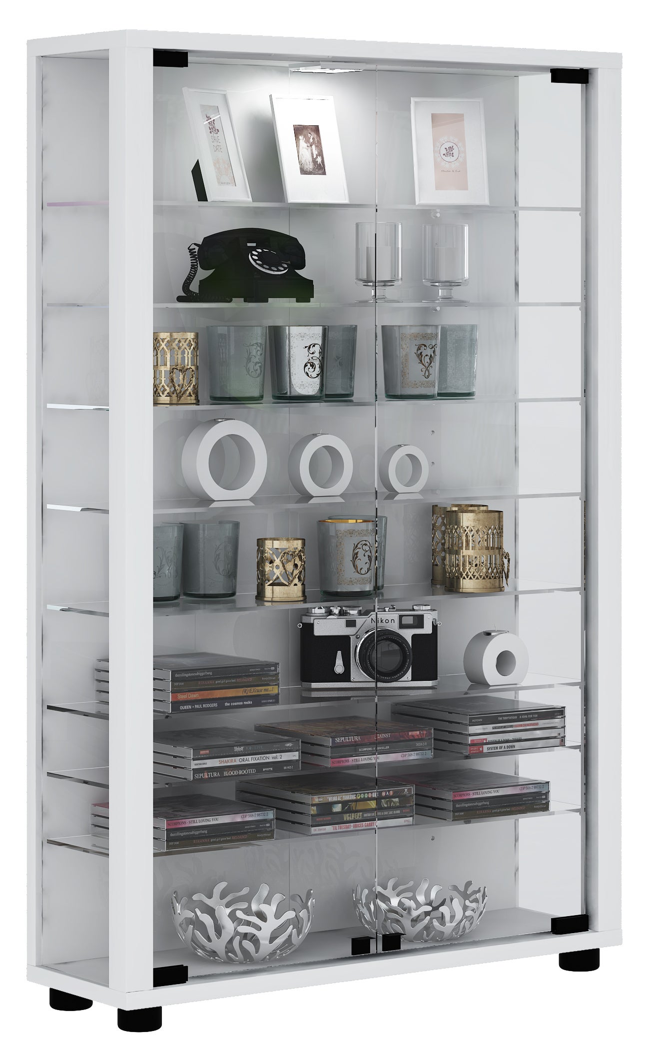 Lumo Mini Vitrine, 2 portes vitrées, tablettes en verre, éclairage ...