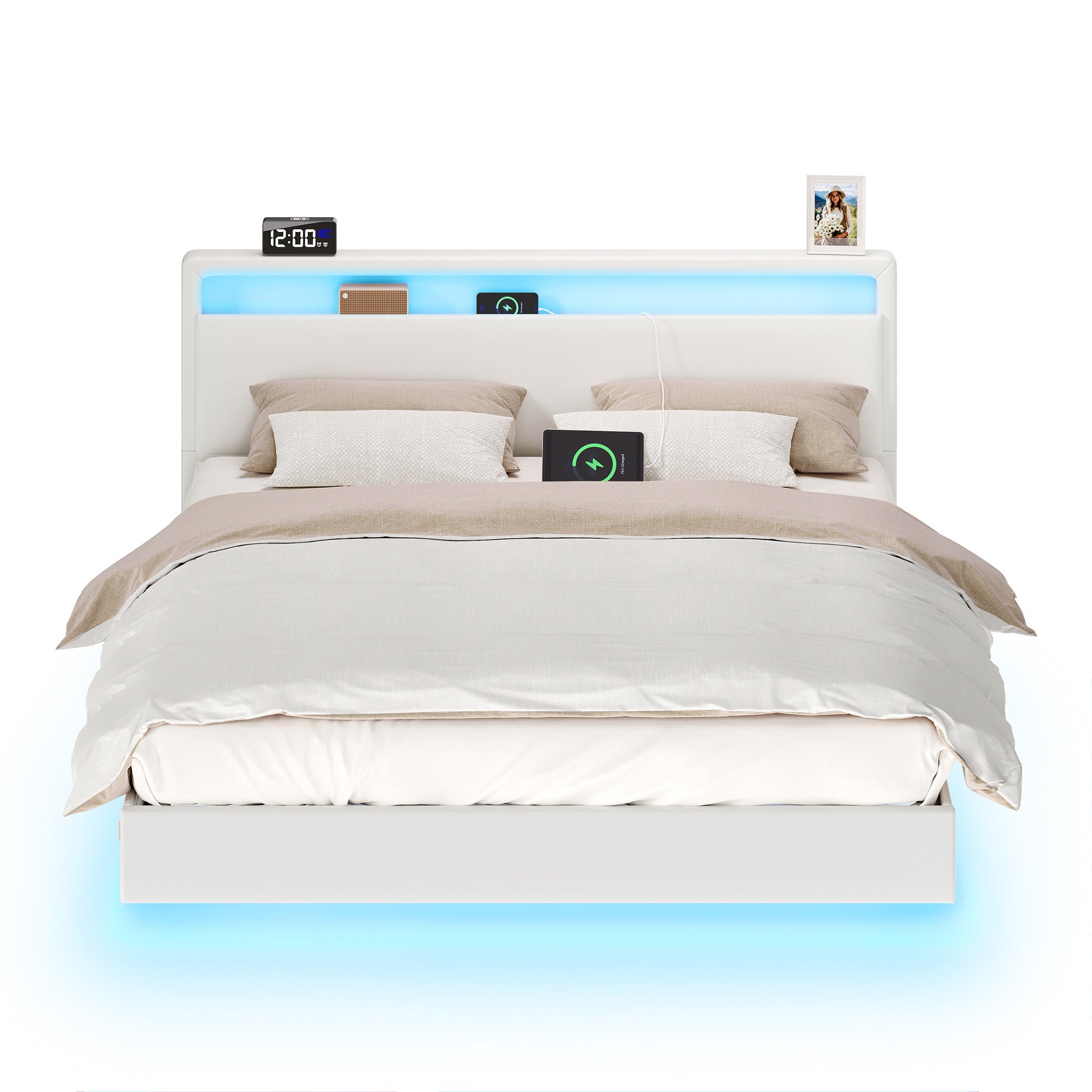 Lit Double, Cadre de Lit, 160 x 200 cm, Lit Flottant, Lit avec ...