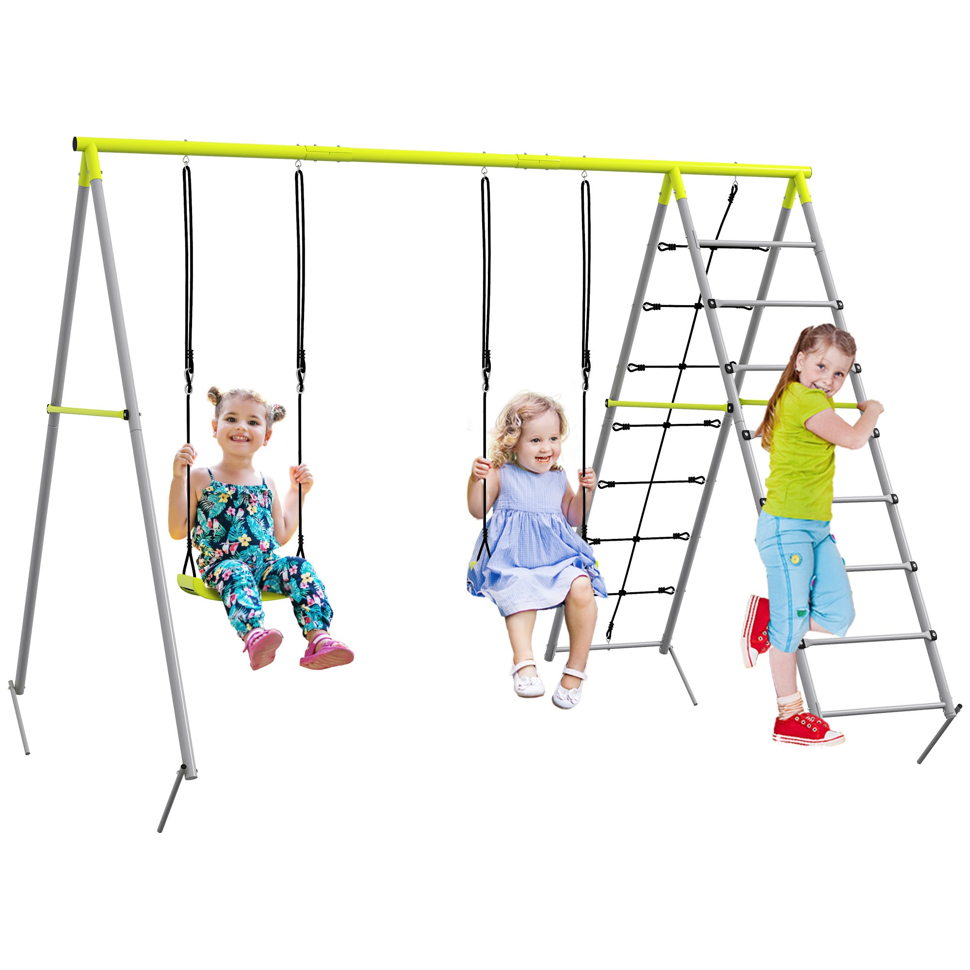 Portique de balançoire enfant 4 en 1, 2 sièges de balançoire + échelle ...