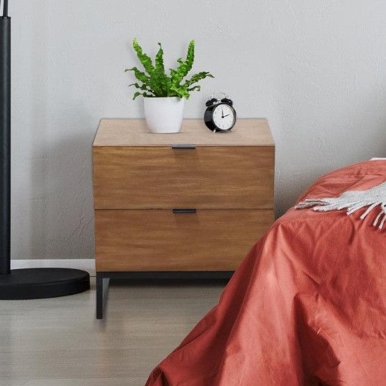 Chevet 2 tiroirs chêne clair et métal noir Baktoo | Leroy Merlin