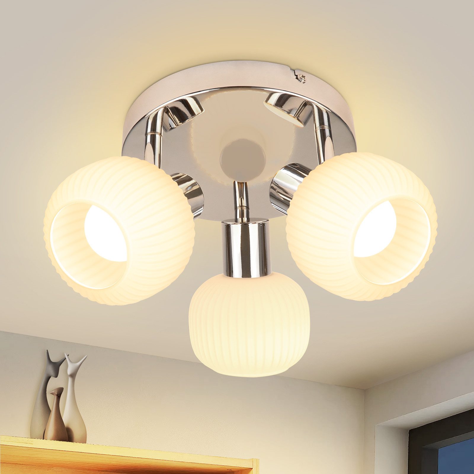 NETTLIFE Foco de techo blanco E14 3 bombillas interior pantalla de ...