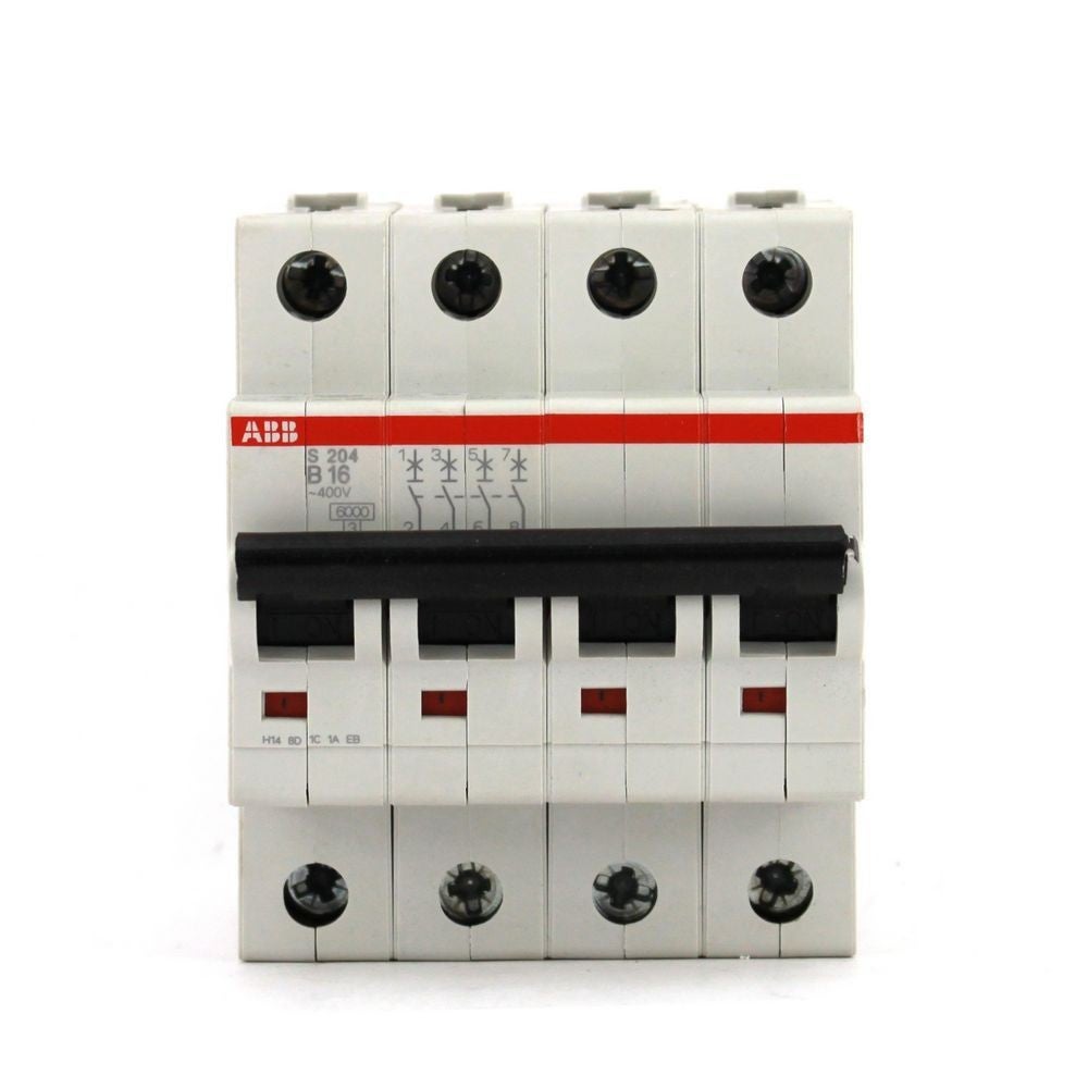 Disjoncteur 4 pôles - abb s204 - 16a - courbe b - bornes à vis - 10ka - abb 2cds254001r0165 ...