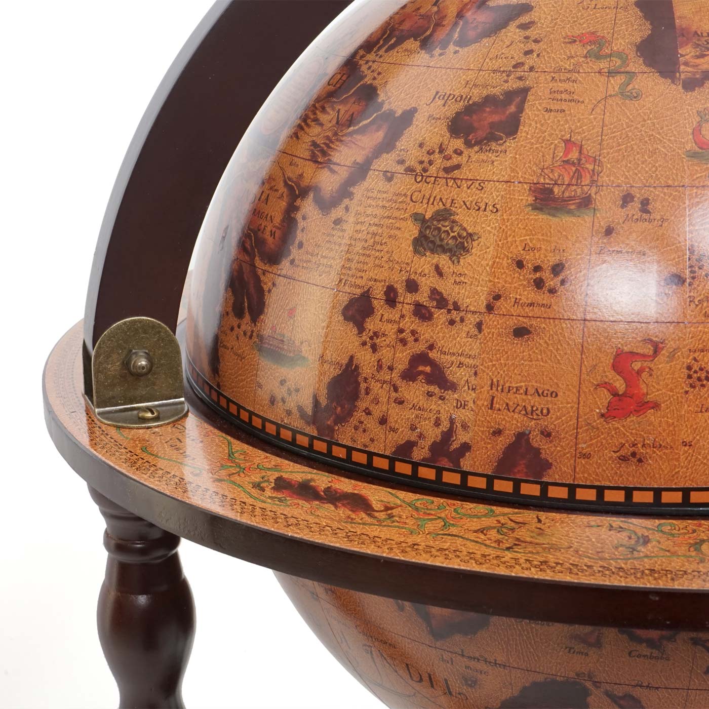 Globe terrestre, bar de salon HWC-T874, minibar roulant, bois d ...