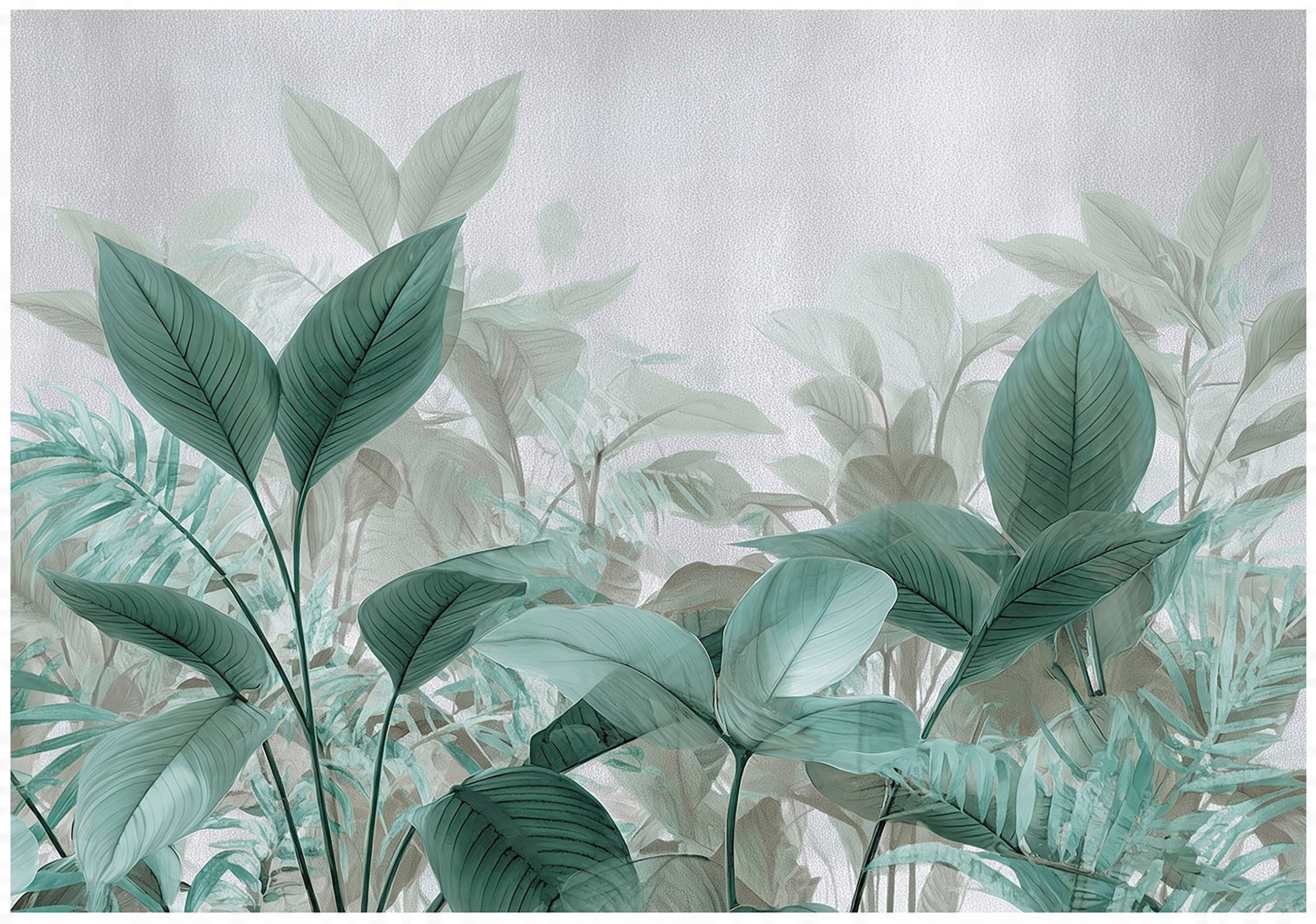 Papier Peint Feuille Nature Béton Vert Gris Panoramique Intissé Pour ...