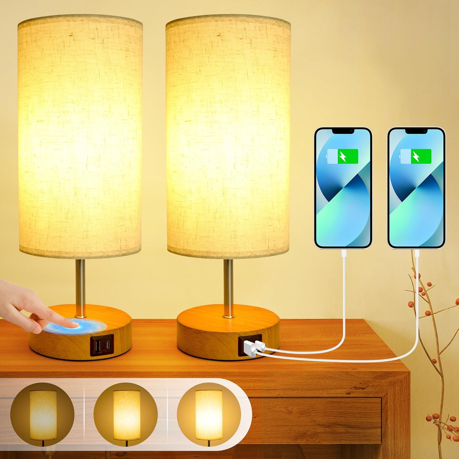 Lampe de Chevet LED Tactile Dimmable marron | Leroy Merlin