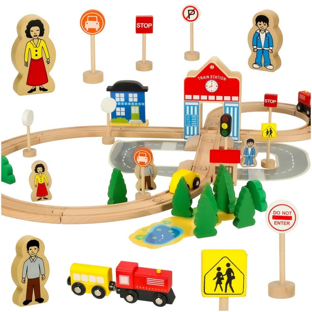 Circuit Train en bois locomotive ville 50 elements | Leroy Merlin