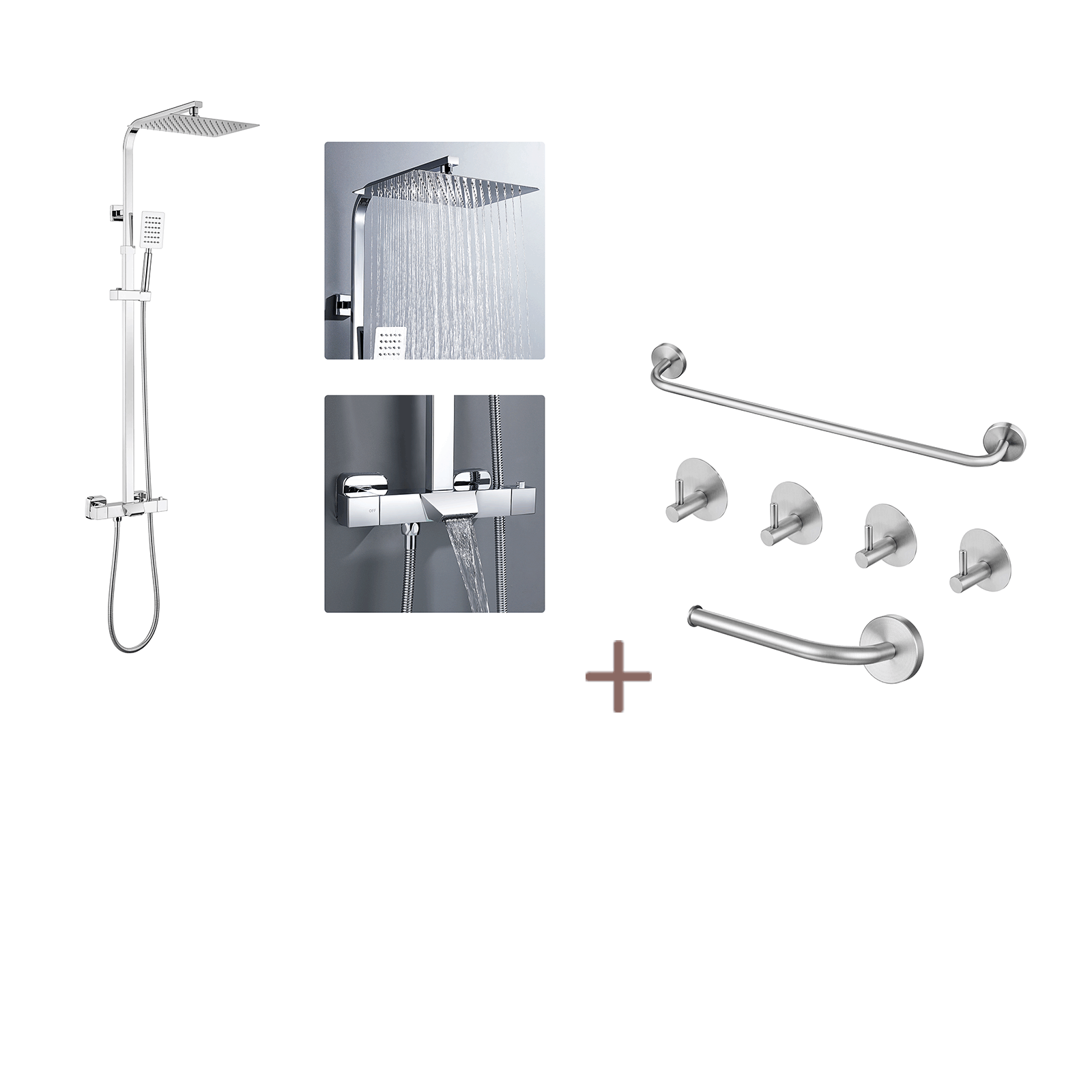 Colonne Douche Thermostatique Chromée,avec Douche Tête,Pommeau Douche,Mitigeur Douche Cascade ...