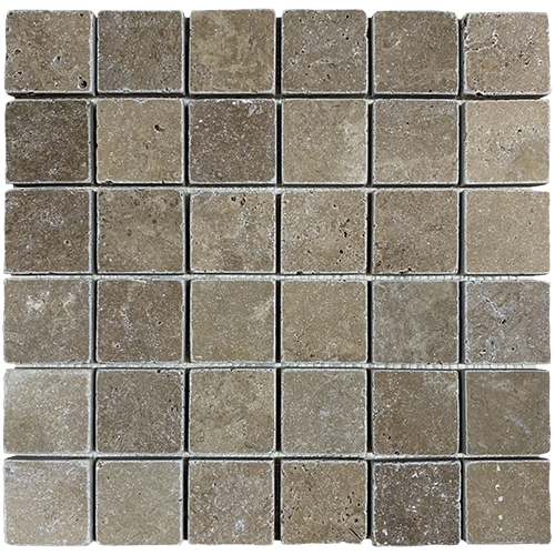 Mosaique en travertin marron Walnut - 4,8 x 4,8 x 1 cm - Vendu par filet de 30,5 x 30,5 cm ...