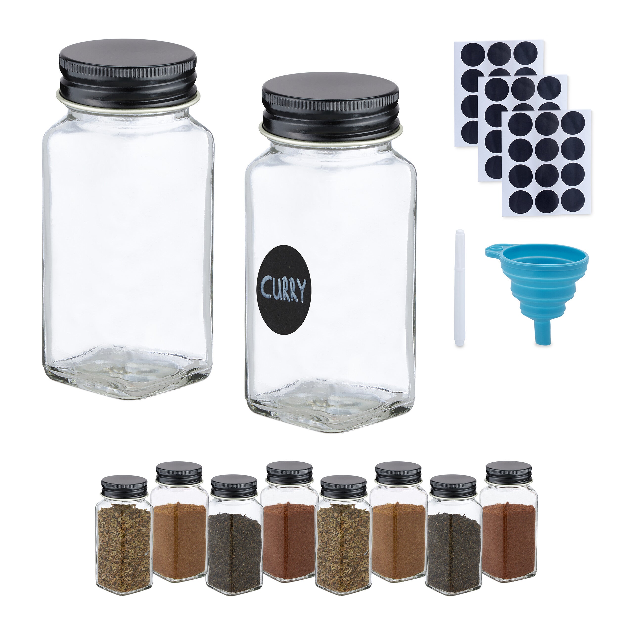 Relaxdays Set 10 Botes Especias, Botecitos Cristal y Tapa Acero, 120 ml ...
