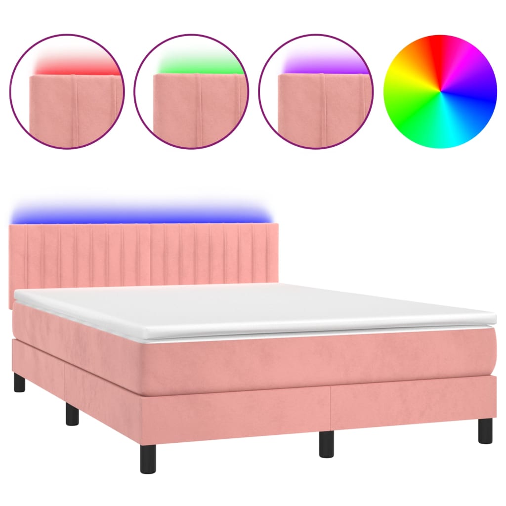 Lit boxspring avec matelas en velours rose et LED 140x200 cm | Leroy Merlin