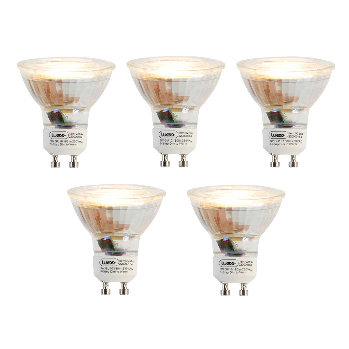 Set de 5 bombillas LED GU10 regulables en 3 pasos en Kelvin 3W 180lm 2000K-2700K | Leroy Merlin