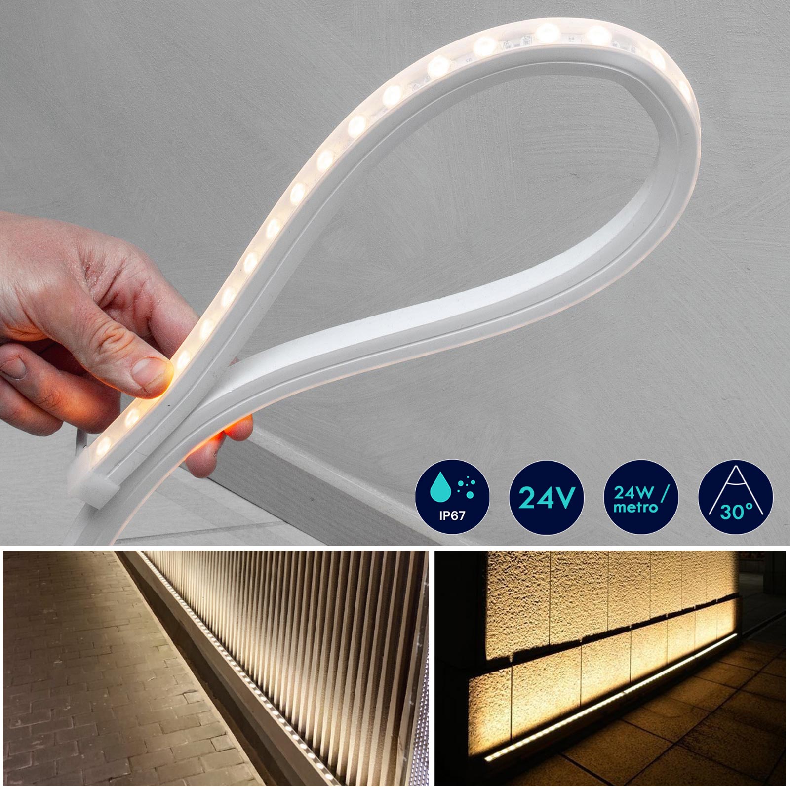 Barre LED murale pliable 24V IP67 à intensité variable 30 °, éclairage ...