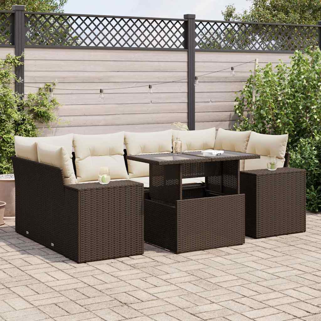 Maison Exclusive - Salon de jardin avec coussins 7 pcs marron résine ...