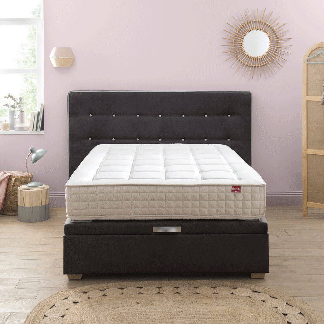 Sommier Lit Coffre Epeda HERCULE Velours Gris Béton 180x200 - Double ...