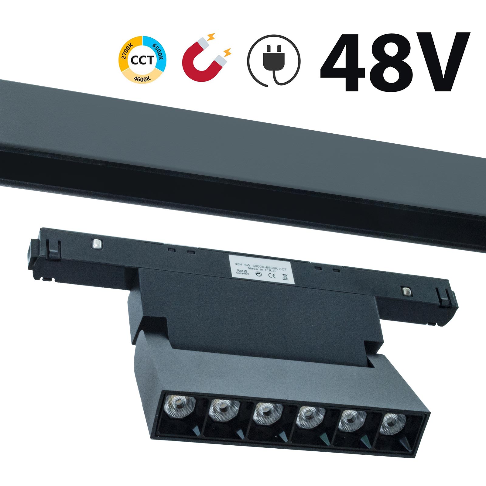 Spot LED sur rail 6W 180 degrés rail magnétique barre orientable 48V ...