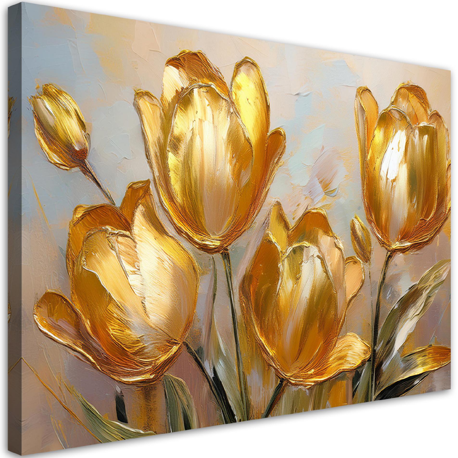 Peinture sur toile, Tulipes dorées Fleurs peintes 100x70 | Leroy Merlin