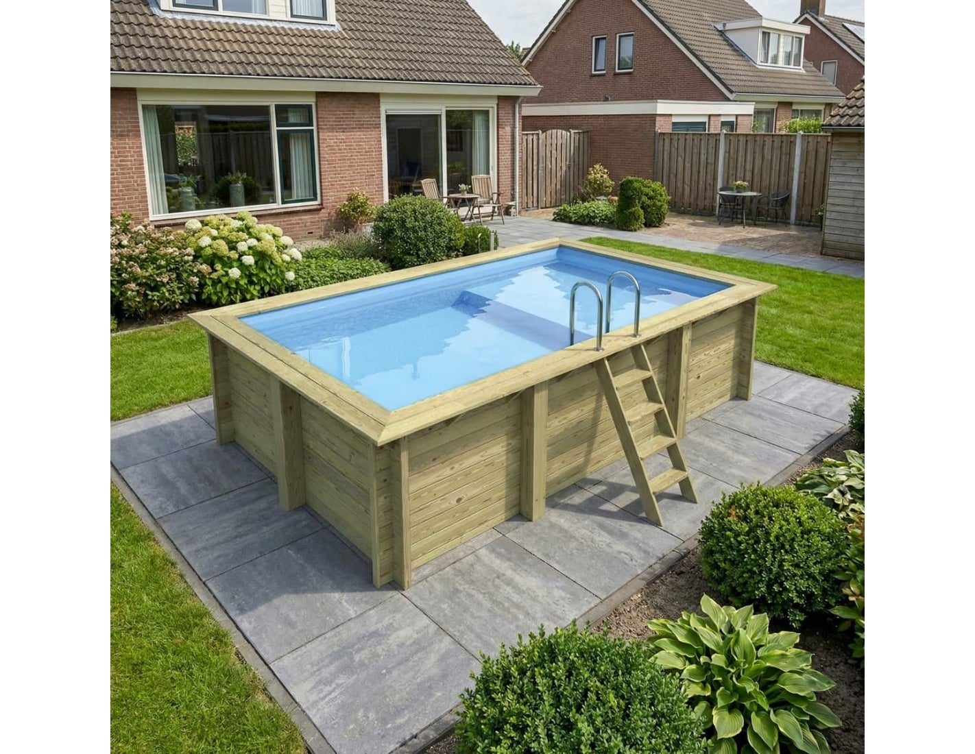 Piscine AQUA 4.65 x 2.85 - H.1.24 m avec plage, bleu pâle, fixations à ...