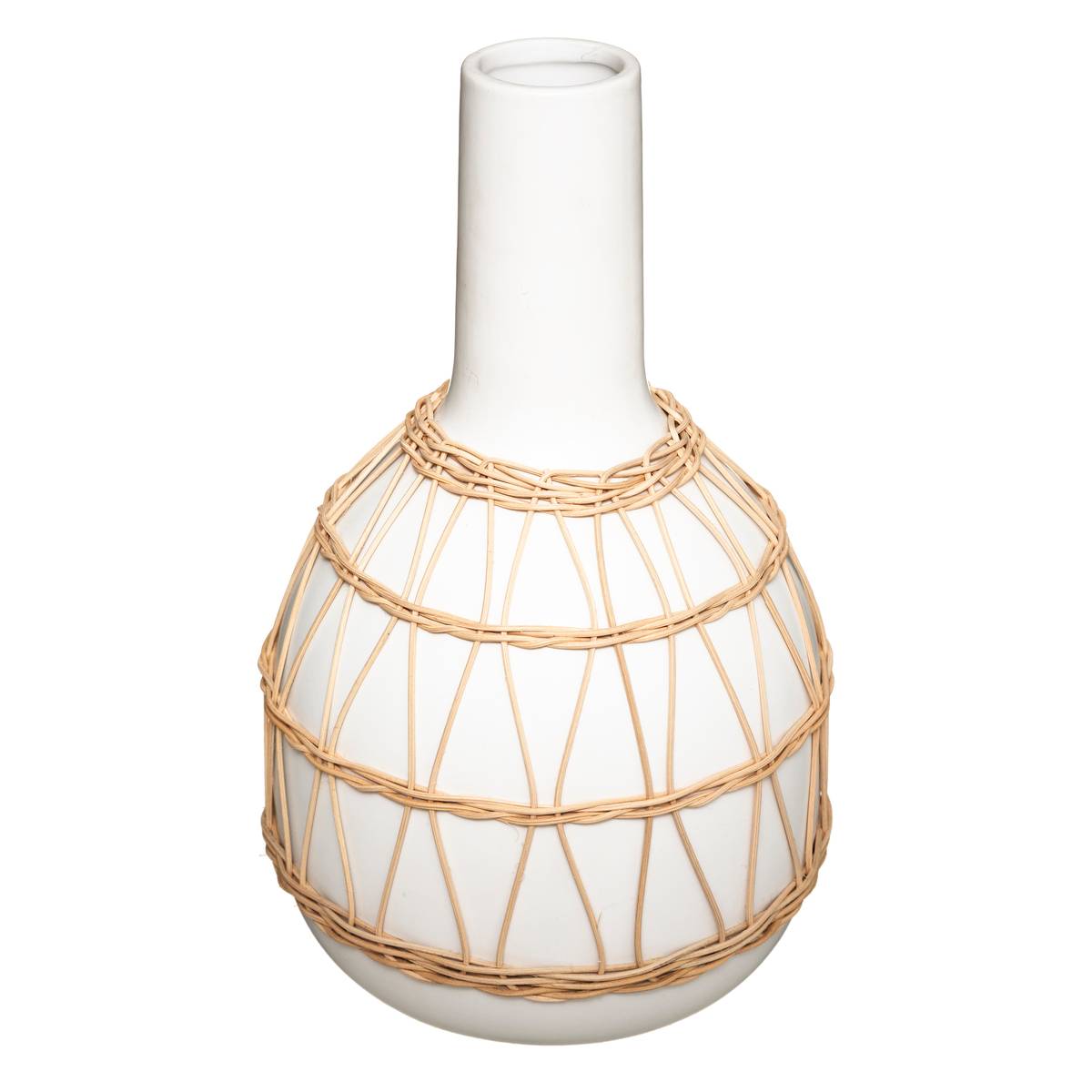 Vase - céramique et rotin - blanc - H28 - 5 cm - Atmosphera créateur d ...